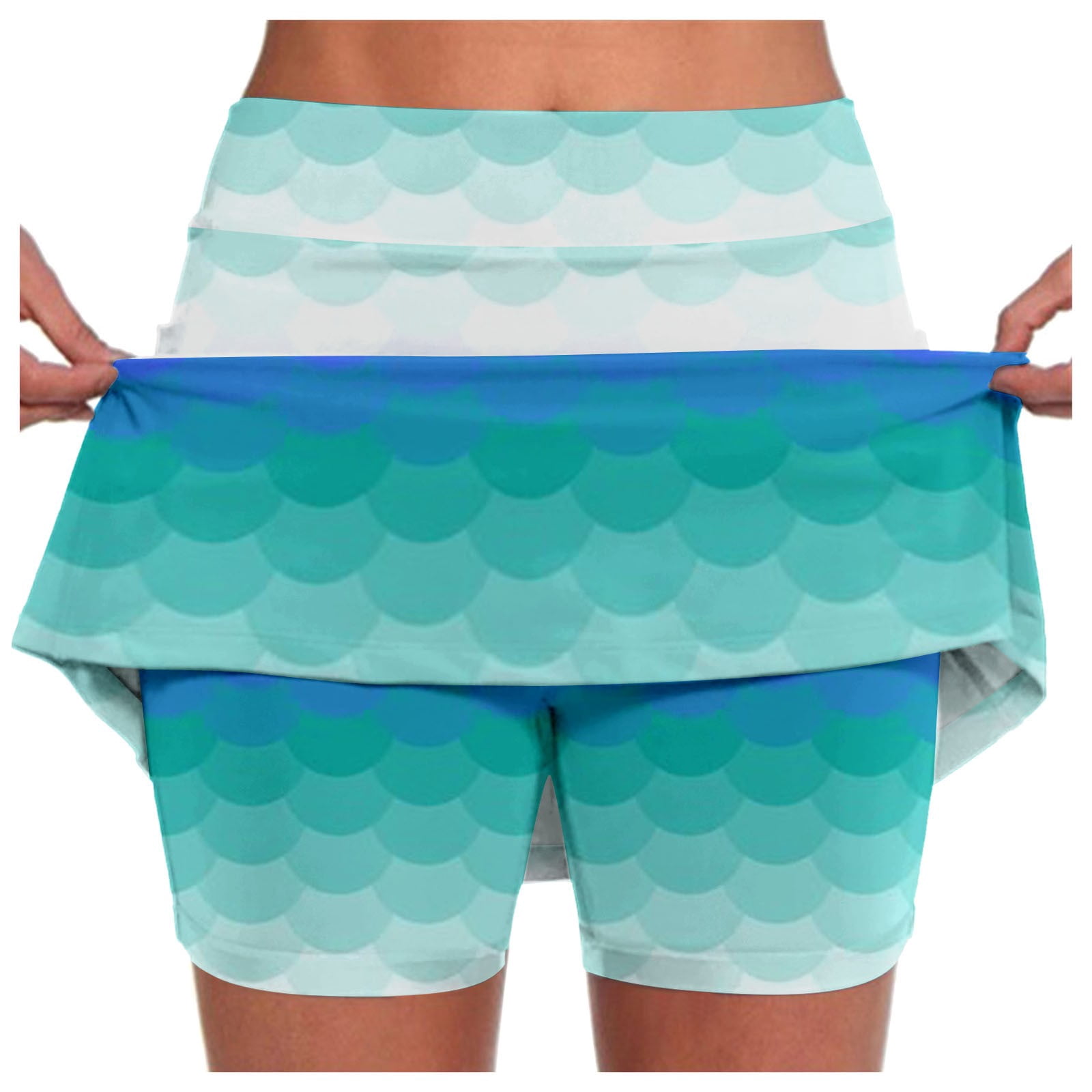 Women's Fish Scale Print Double Layer Culottes Sports Pocket Skirt ...