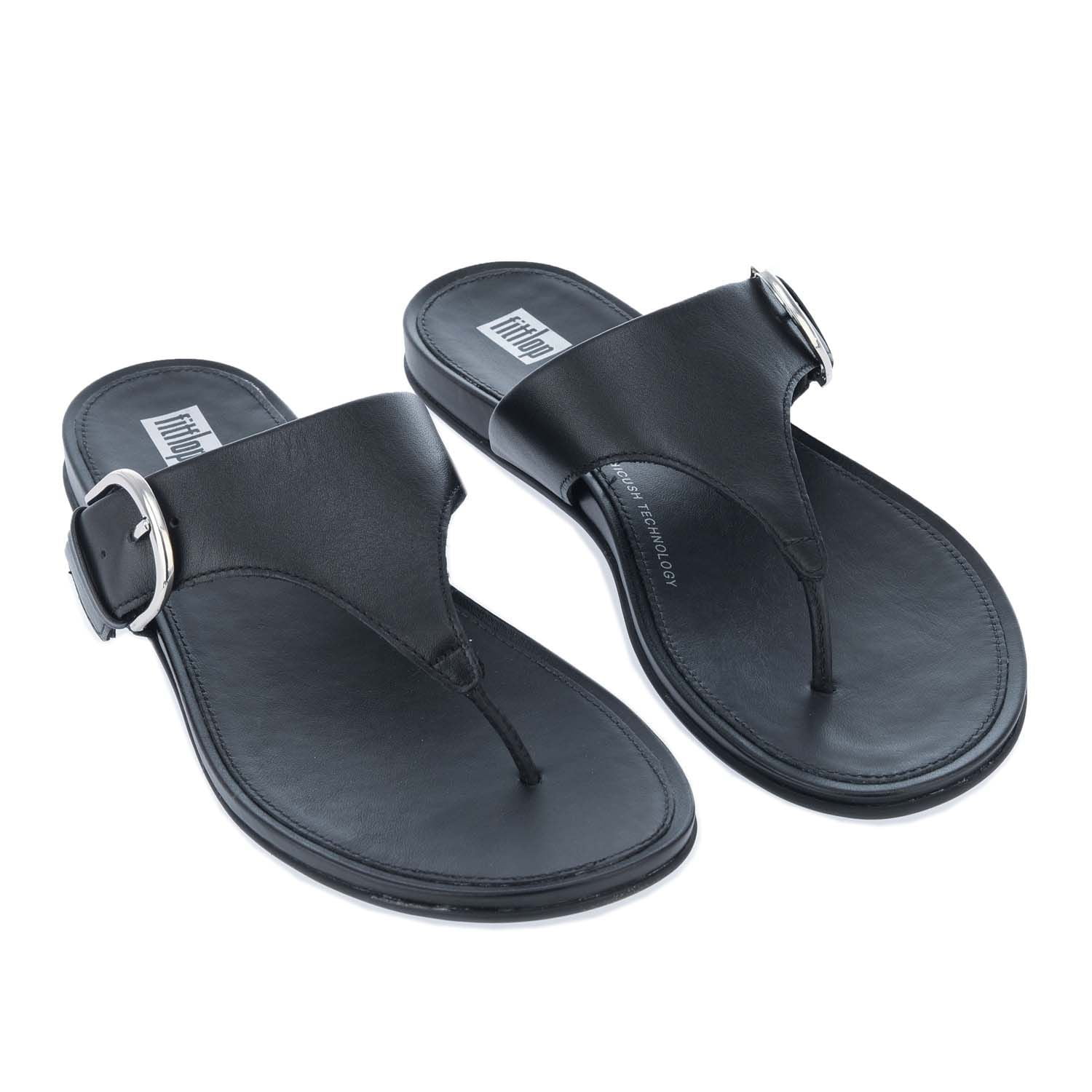 Women's Fit Flop Gracie Leather Toe-Post Sandals in Black - Walmart.com