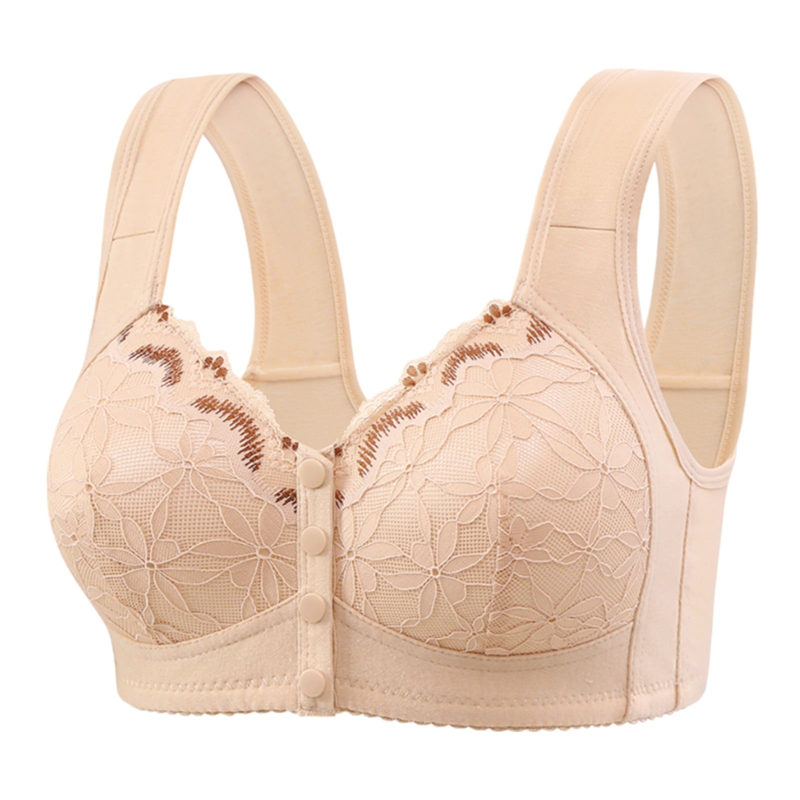 Women's Fixed Cup Front Buckle Underwear For The Elderly Plus Size Bra Without Underwire Thin ...