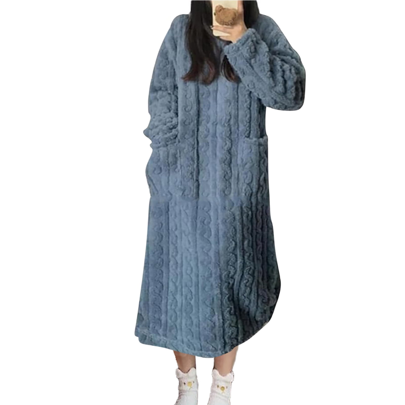 Women's Flannel Nightgown Fuzzy Fleece Cozy Plush Warm Winter Pullover ...