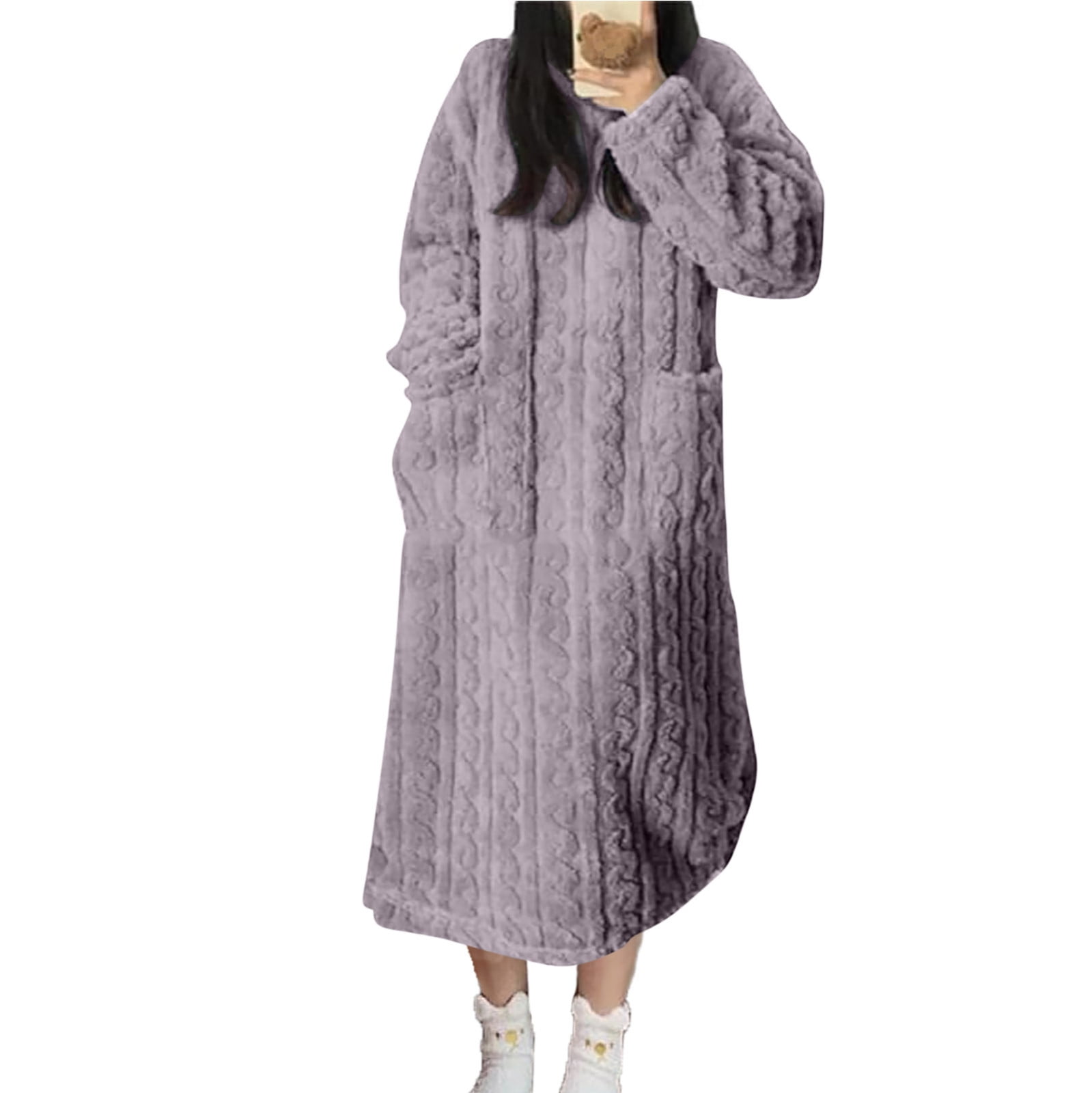 Women's Flannel Nightgown Fuzzy Fleece Cozy Plush Warm Winter Pullover ...