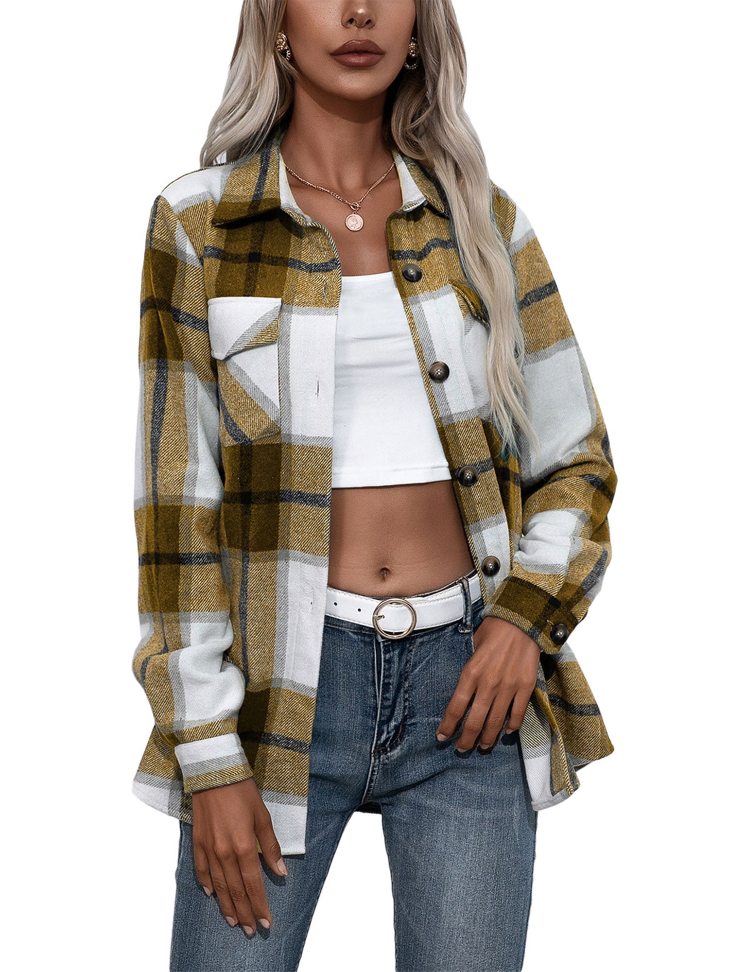 Women's Flannel Plaid Shirts Long Sleeve Regular Fit Button Down Tops ...