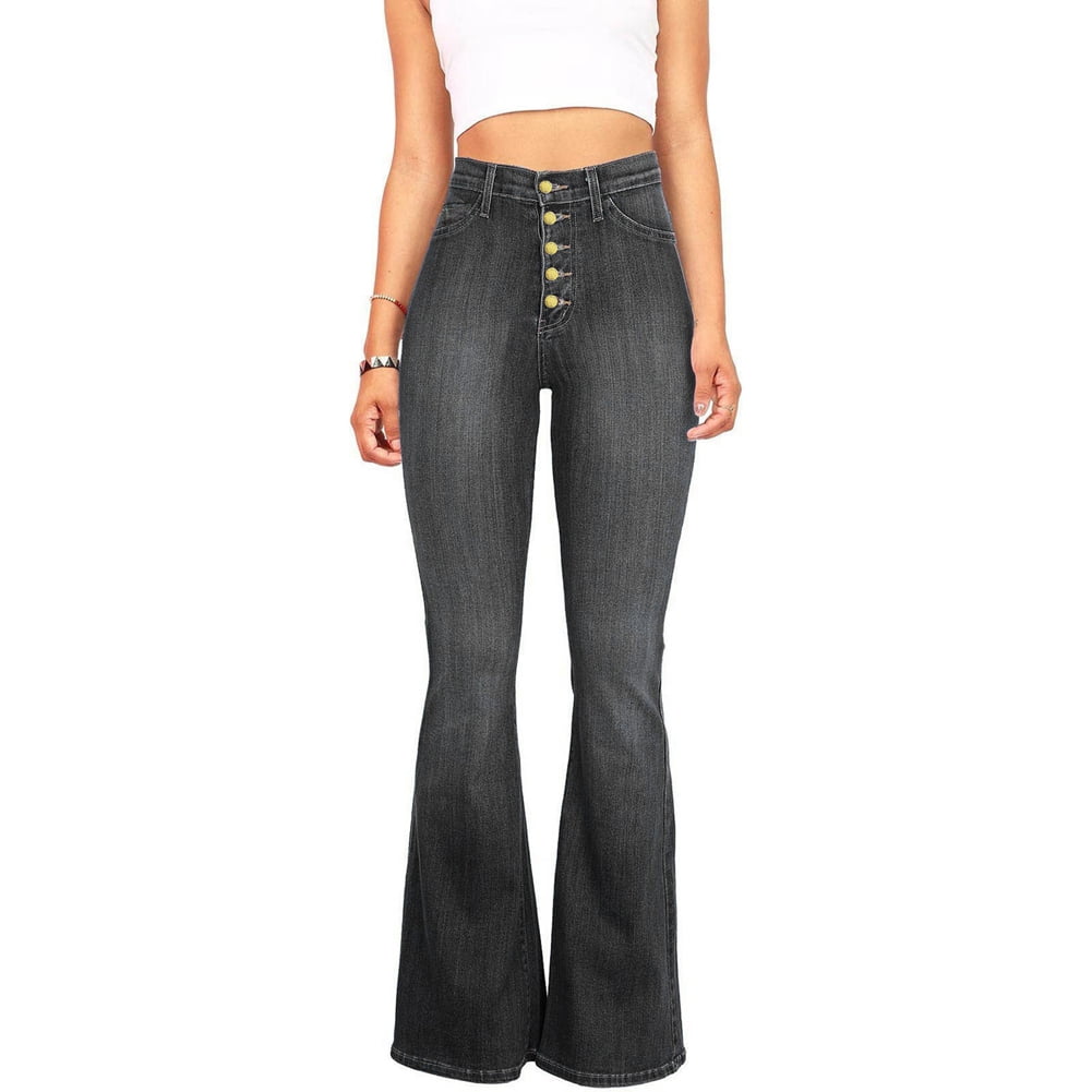 Women's Flare Bell Bottom Jeans Slim High Waisted Wide Leg Bootcut ...