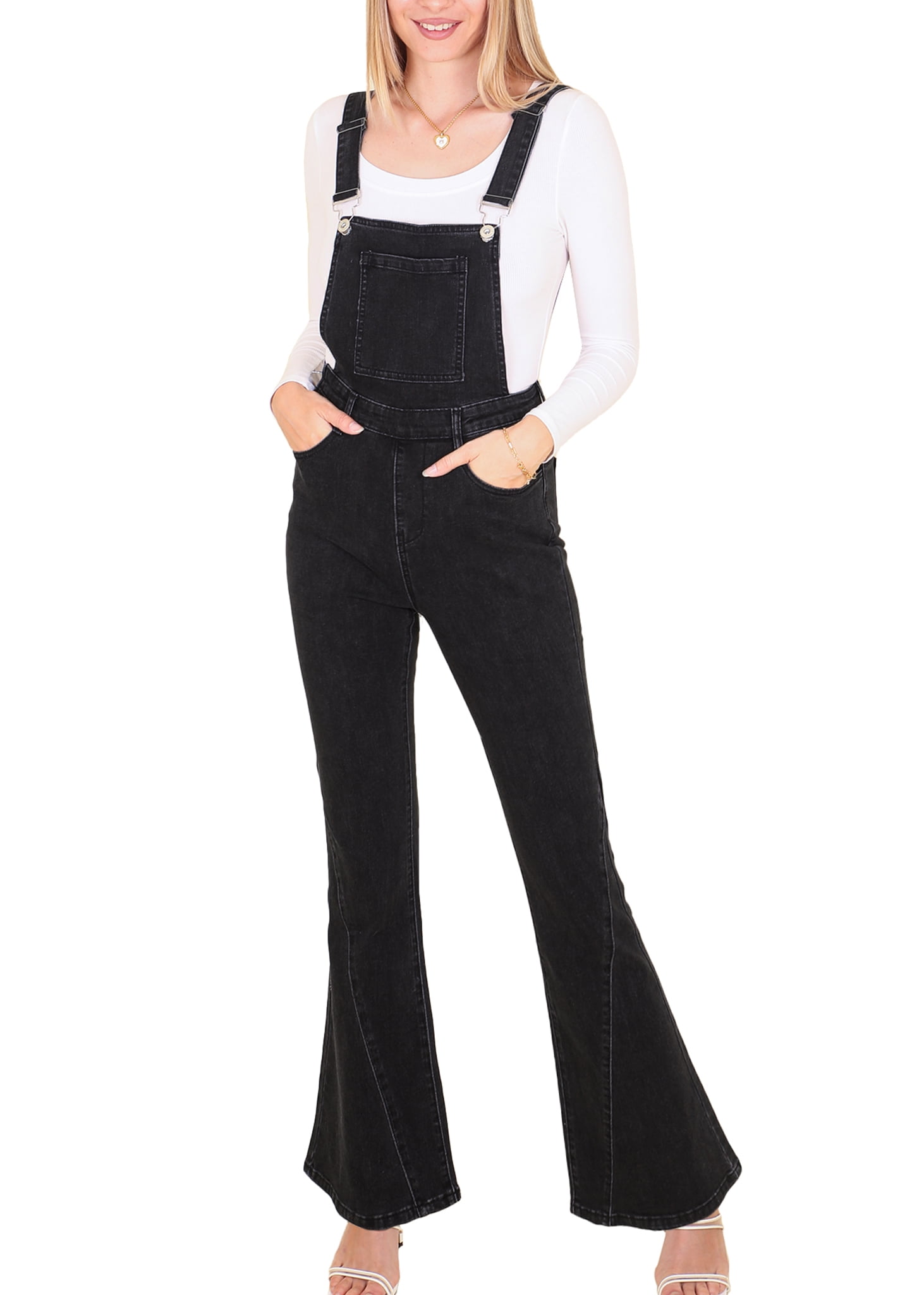 Women's Flare Overalls Jumpsuits Retro Bell Bottom Jeans Skinny Denim ...