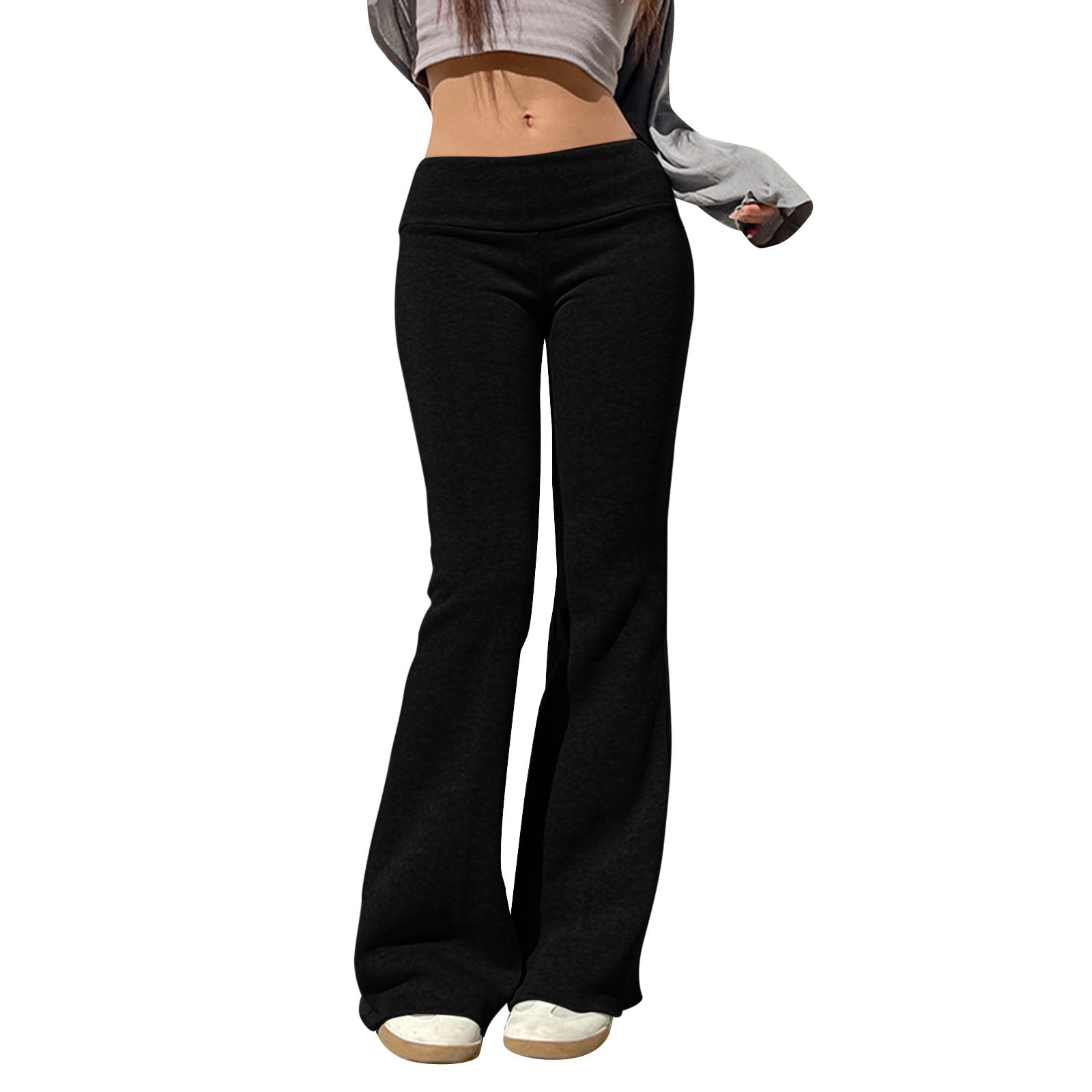 Women's Flare Skinny Pants Fold Over Leggings Stretch Bootcut Bell ...