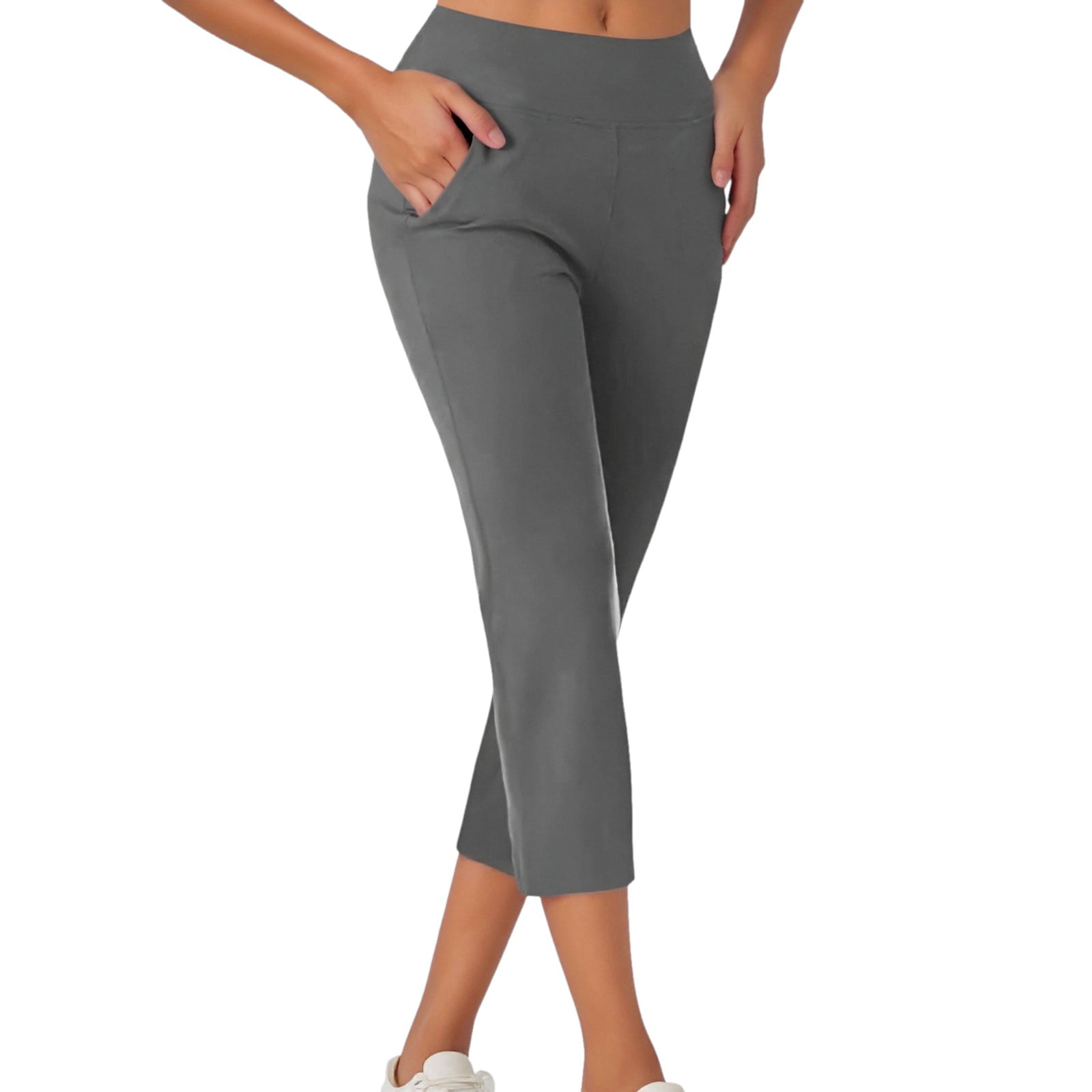 Women's Flared Yoga Pants - High Waist Capris with Pockets, 4-Way ...
