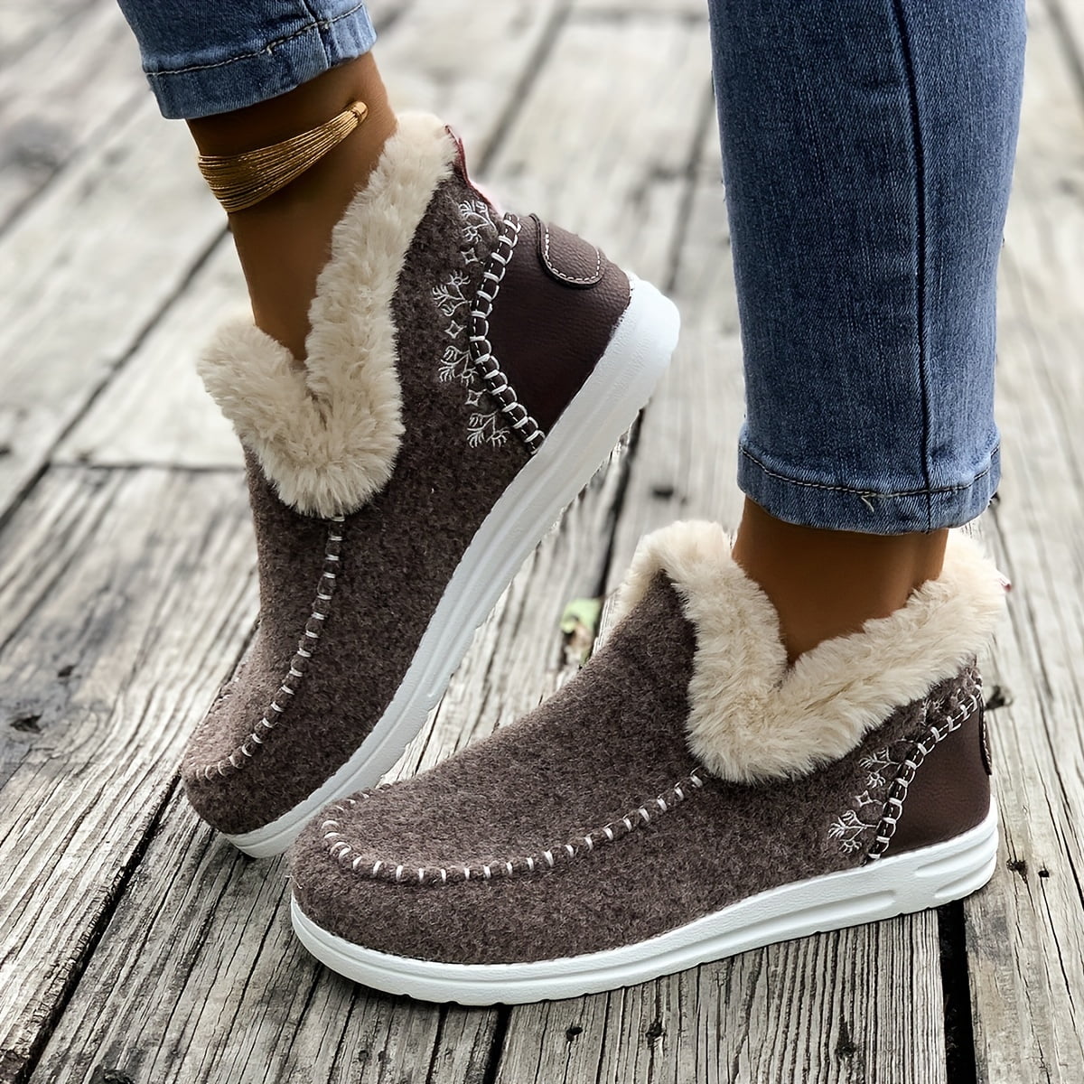 Women's Flat Furry Shoes, Cozy Slip-on Sneakers With Warm Plush Lining ...