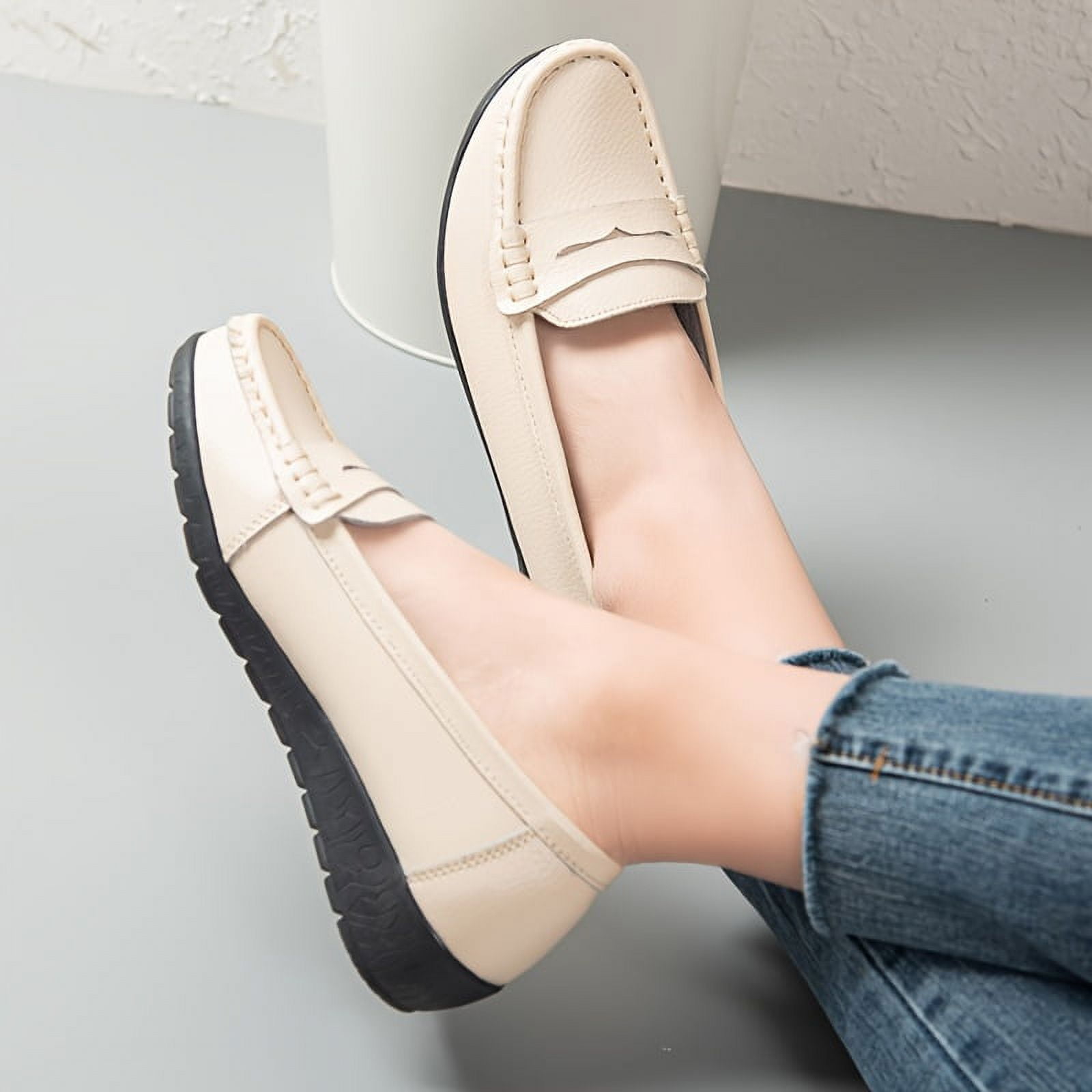 Women's Flat Penny Loafers, Leather Shoes, Preppy Style Slip On Casual ...