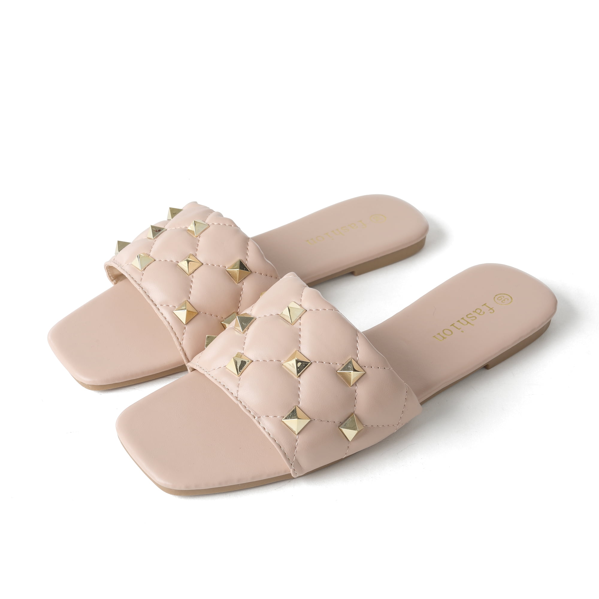 Women's Flat Sandal Slides Bow Knot Flat Slides Open Toe Slip On Square ...