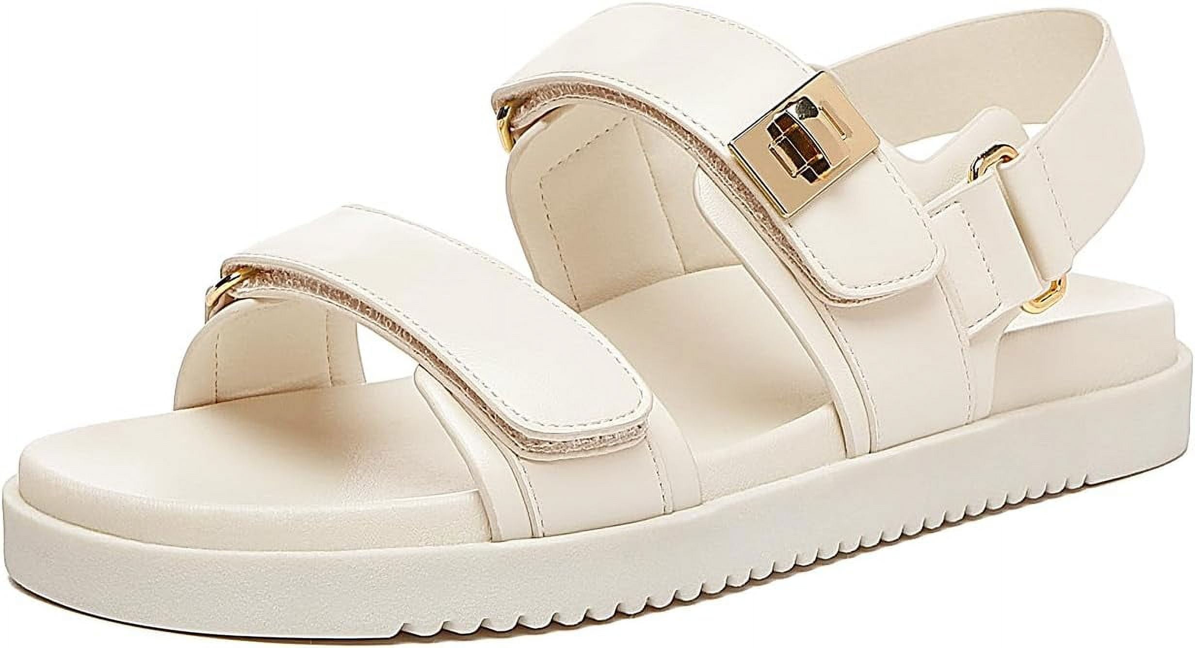 Women's Flat Sandals Comfort Adjustable Double Strap Slip on Leather ...