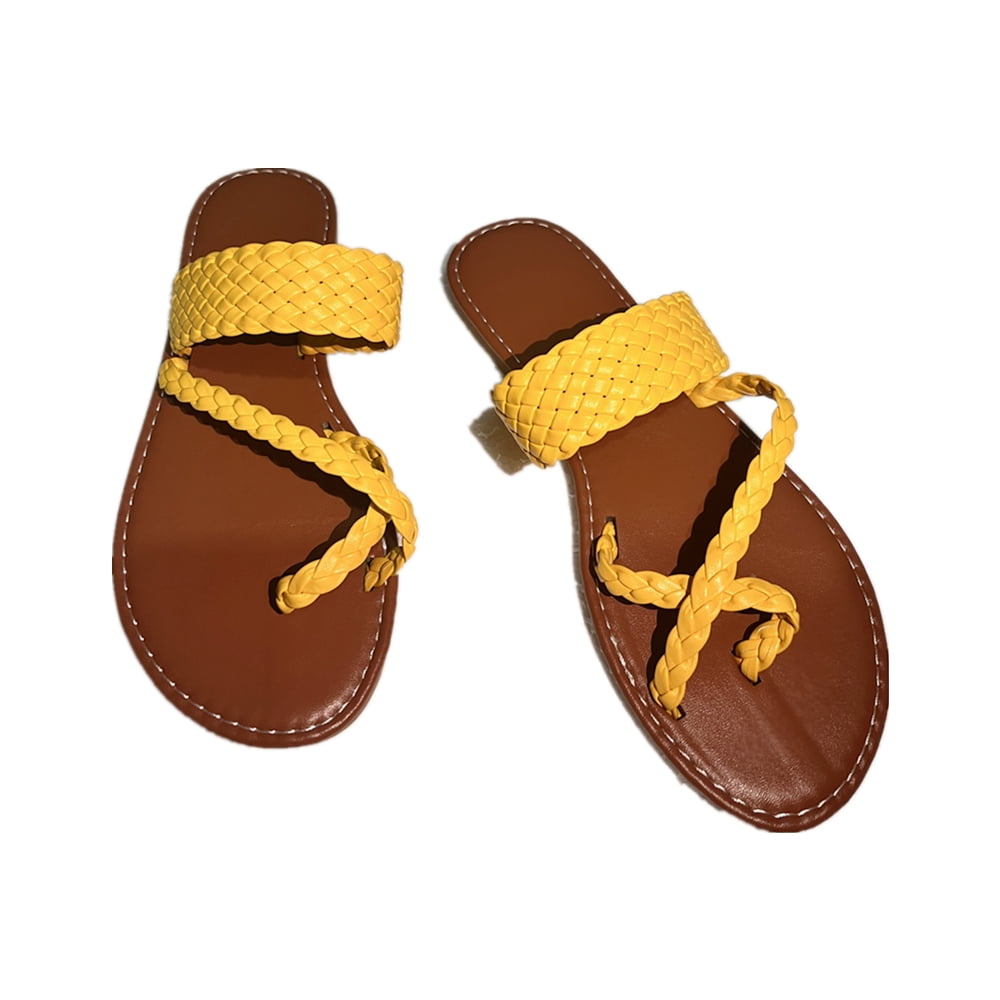 Women's Flat Slide Sandals, Weave Detail Thong Sandals, Braided Vamp ...