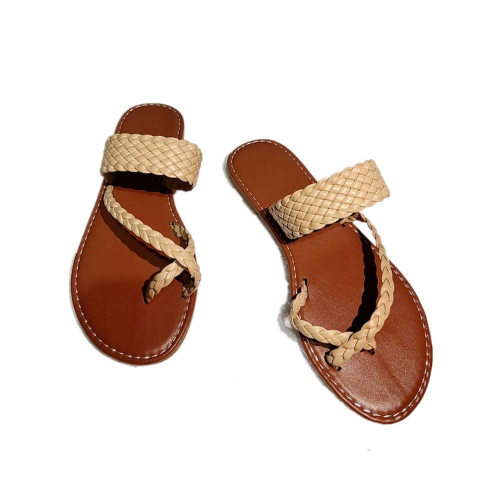 Women's Flat Slide Sandals, Weave Detail Thong Sandals, Braided Vamp ...