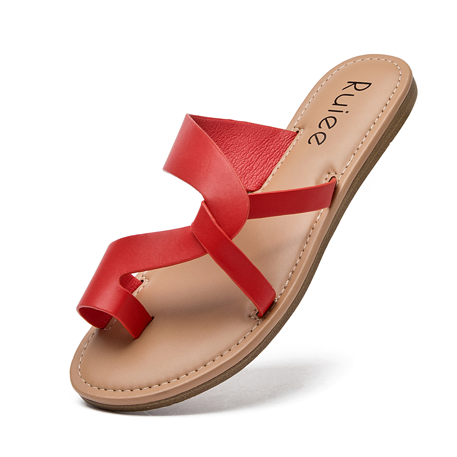 Women's Flat Slides Sandals, Round Open Toe Slip On Strapy Flip Flop ...