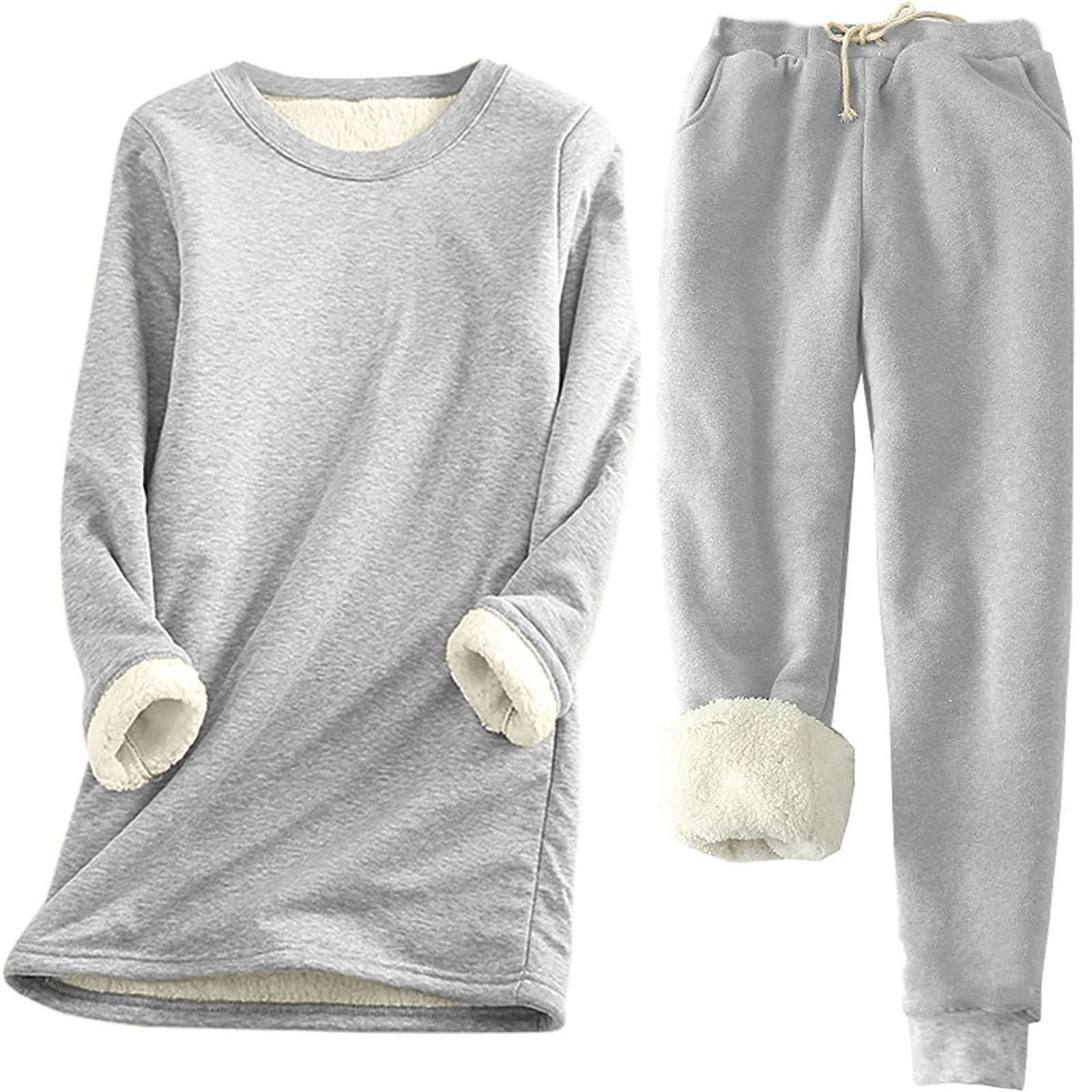 FAVIPT 2024 Weekly Deals Women Fleece Set,Women's Solid Long Sleeve ...