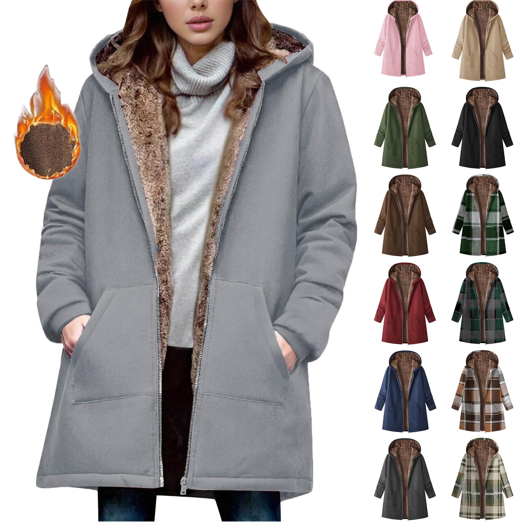 Women's Fleece Jacket Plus Size Loose And Warm Long-sleeved Hooded ...