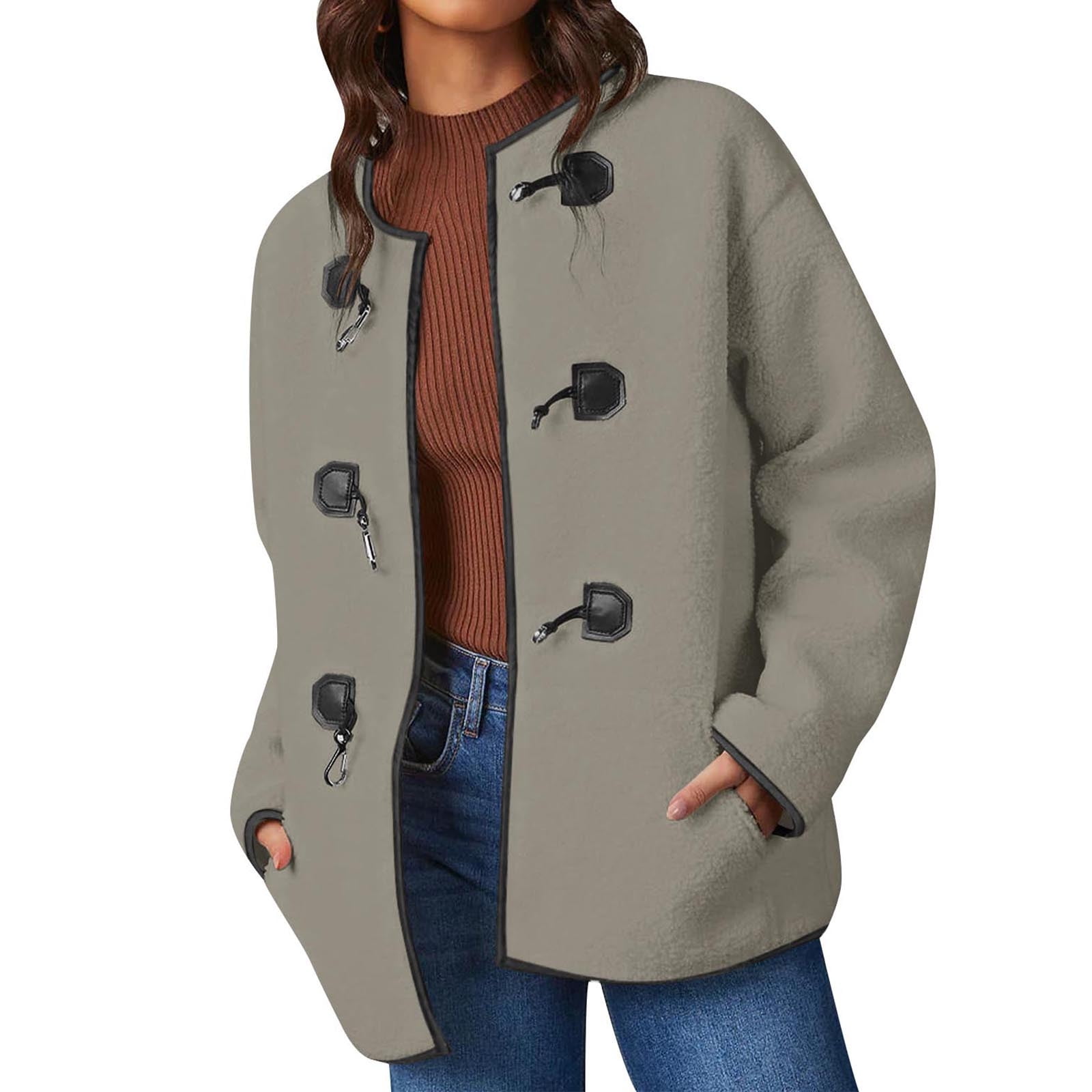 Women's Fleece Jackets Solid Color Hoodless Long Sleeve Casual Jacket ...