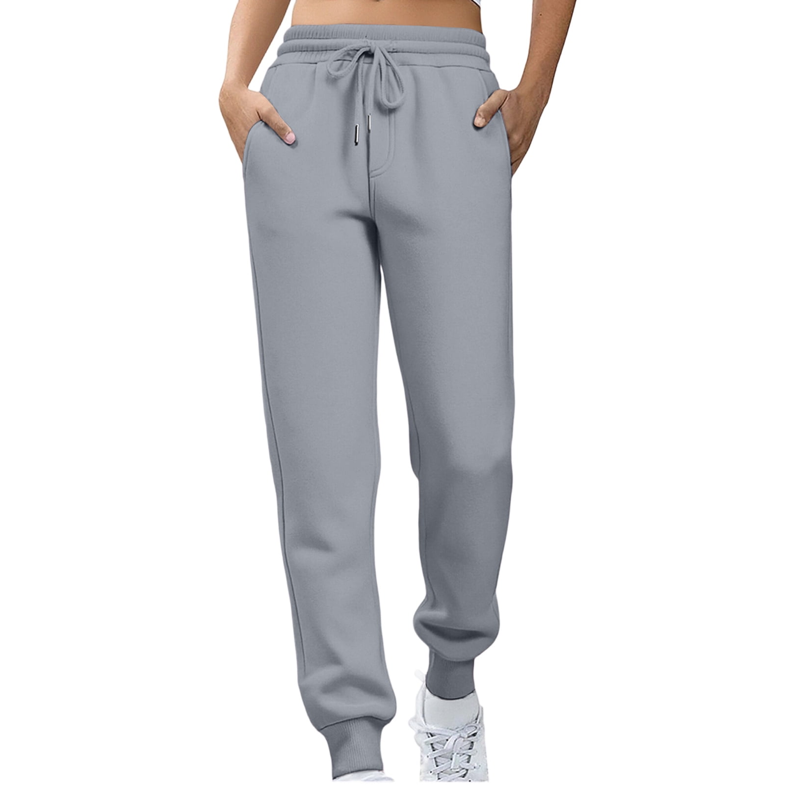 Women's Fleece Lined Joggers with Pockets High Waisted Straight Leg ...