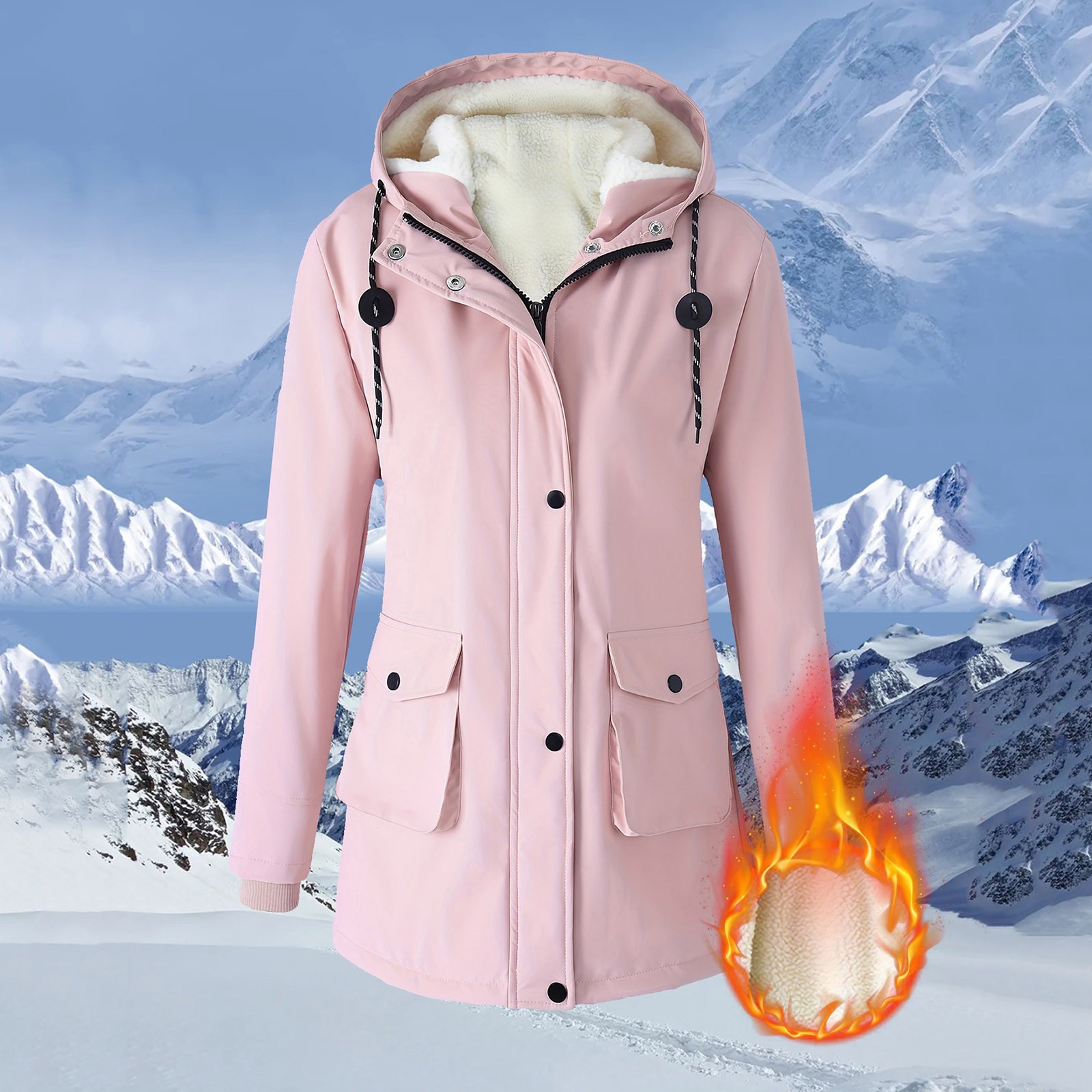 Women's Fleece Lined Windbreaker Jacket, Water Resistant Hooded Anorak ...