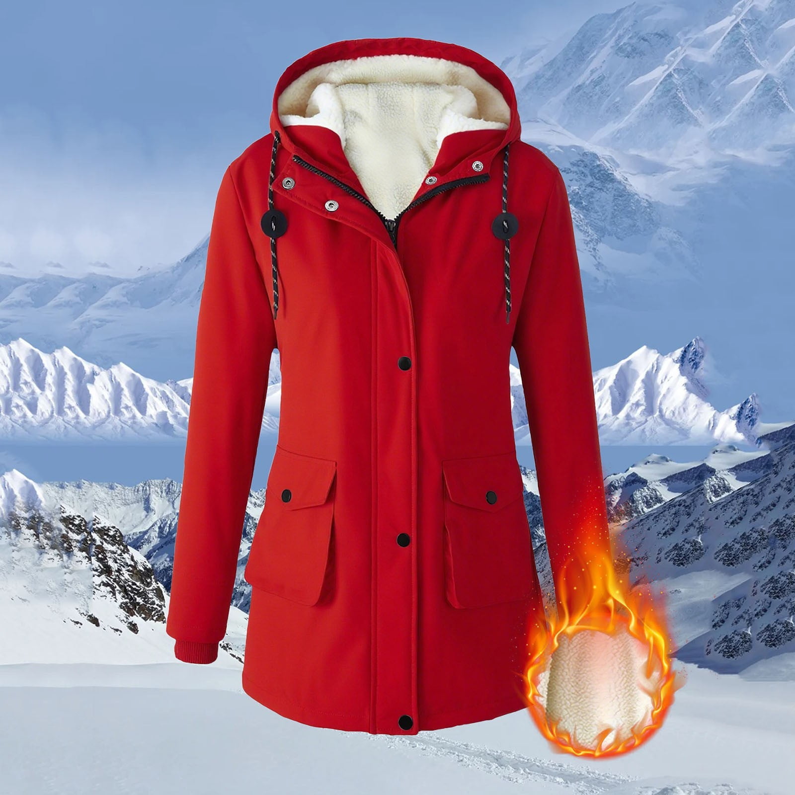 Women's Fleece Lined Windbreaker Jacket, Water Resistant Hooded Anorak ...