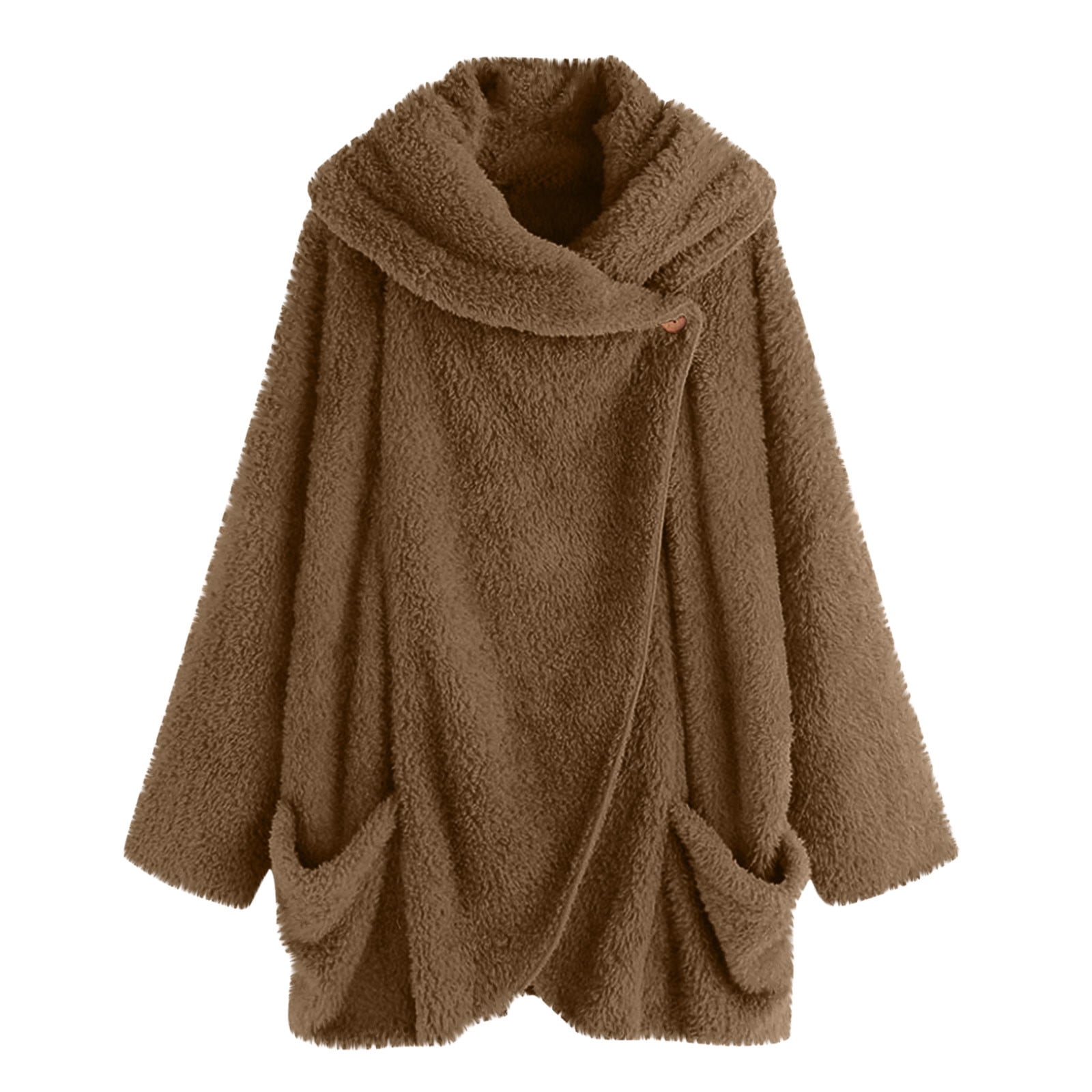 Women’s Fleece Plush Cloak Jacket Batwing Sleeve Oversized Lapel Fuzzy ...