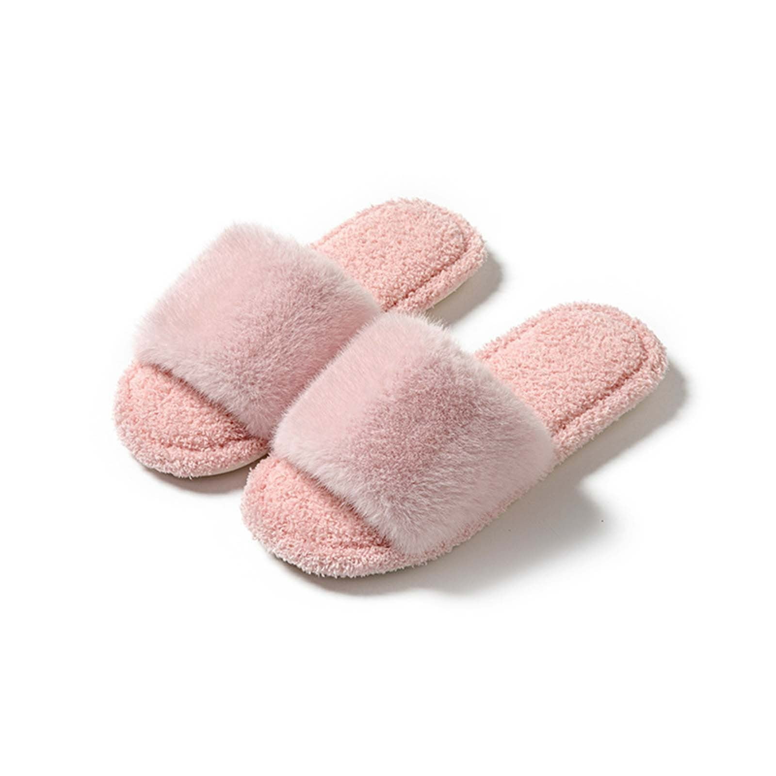 Women's Fleece Slippers Indoor Home Plush Solid Color Cotton Slippers ...
