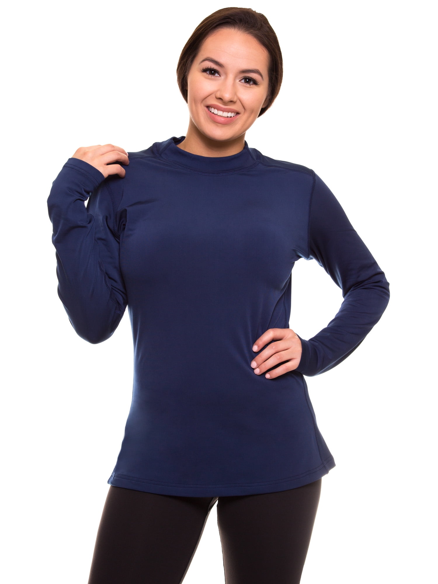 Women's Fleece Thermal Mock Neck Full Sleeves Compression Shirt for ...