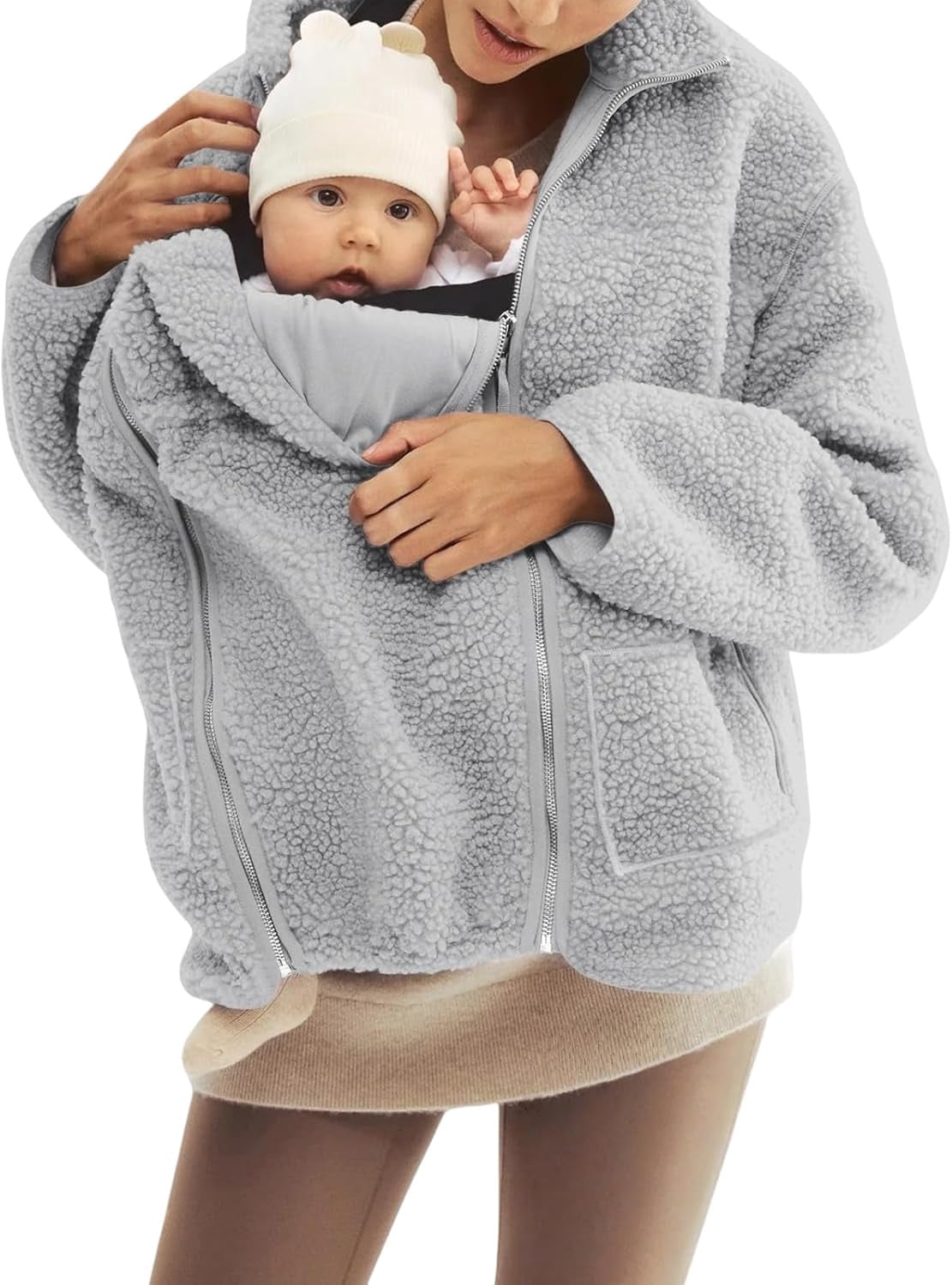 Women's Fleece Zip Up 2-in-1 Baby Wearing Jacket, Maternity Winter Coat ...
