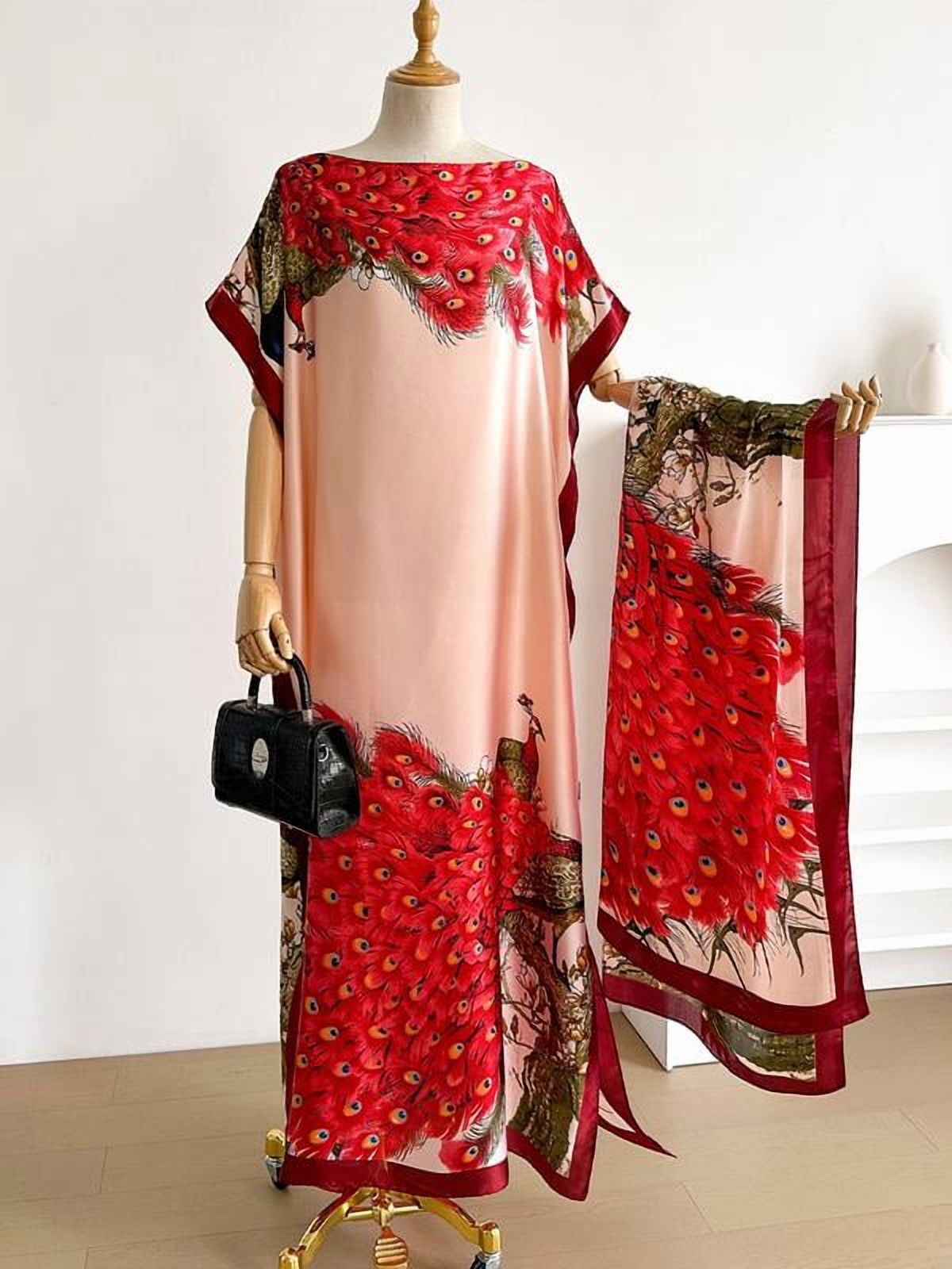 Women's Floral & Butterfly & Peacock Print Cape Shawl & Scarf Set ...