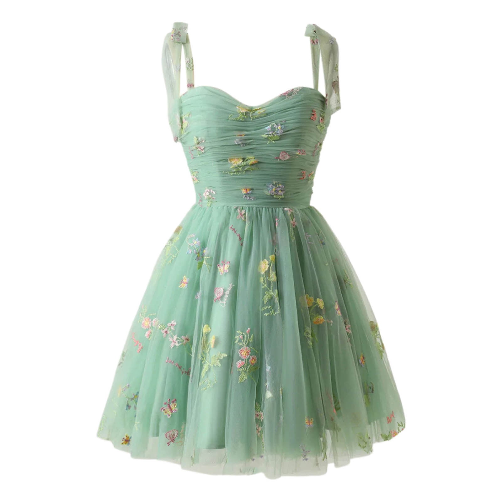Women's Floral Embroidered Chiffon Dress With Thin Shoulder Straps ...