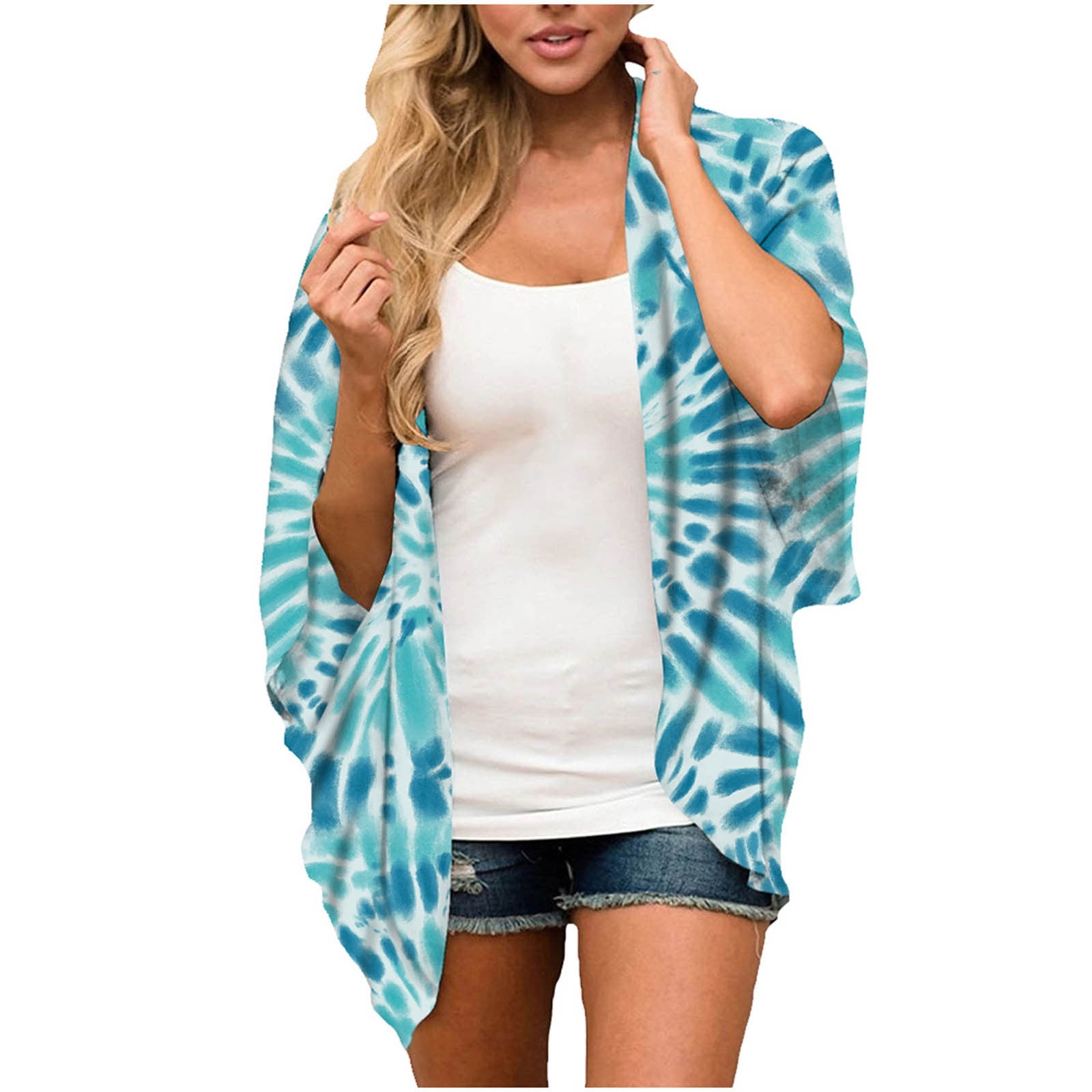 Women's Floral Kimono Cover Up Open Front Short Sleeve Cardigan Summer ...