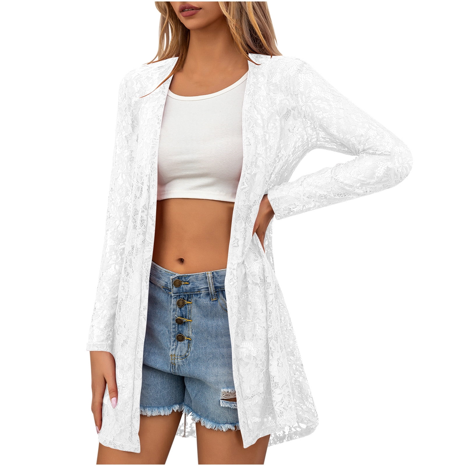 Women's Floral Lace Cardigans Casual Long Open Front Long Sleeve Hollow ...