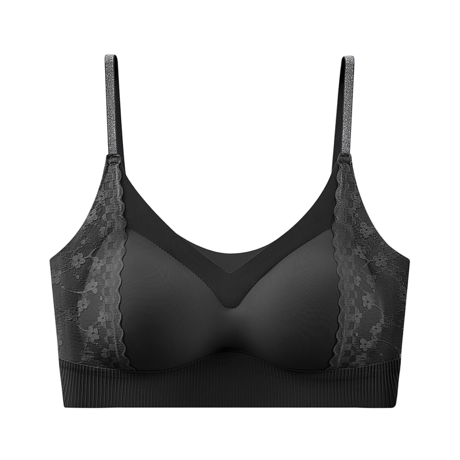 Women's Floral Lace‑Panel Wireless Everyday Bra, Gentle Shaping Support ...