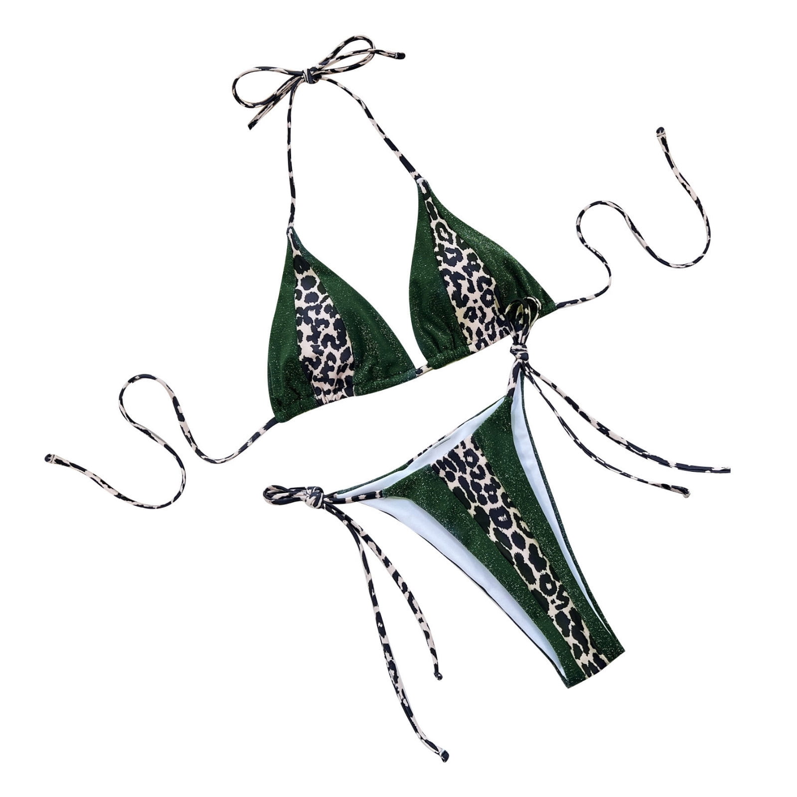 Womens Floral Print 2 Piece Swimsuits Cute Bikini Set Halter Triangle Sexy Bathing Suit