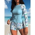 Women's Floral Print Long Sleeve Rash Guard Set for Beach Activities ...