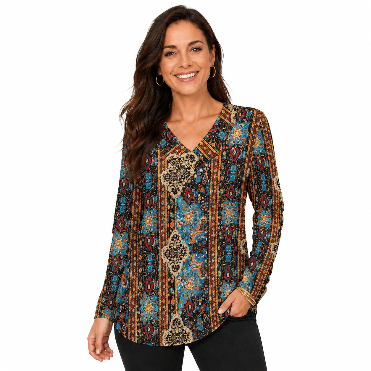 Women's Floral Print V Neck Long Sleeve Casual Blouse - Walmart.com