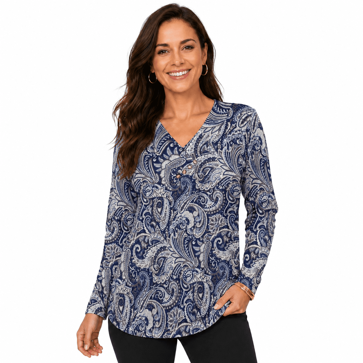 Women's Floral Print V Neck Long Sleeve Casual Blouse - Walmart.com