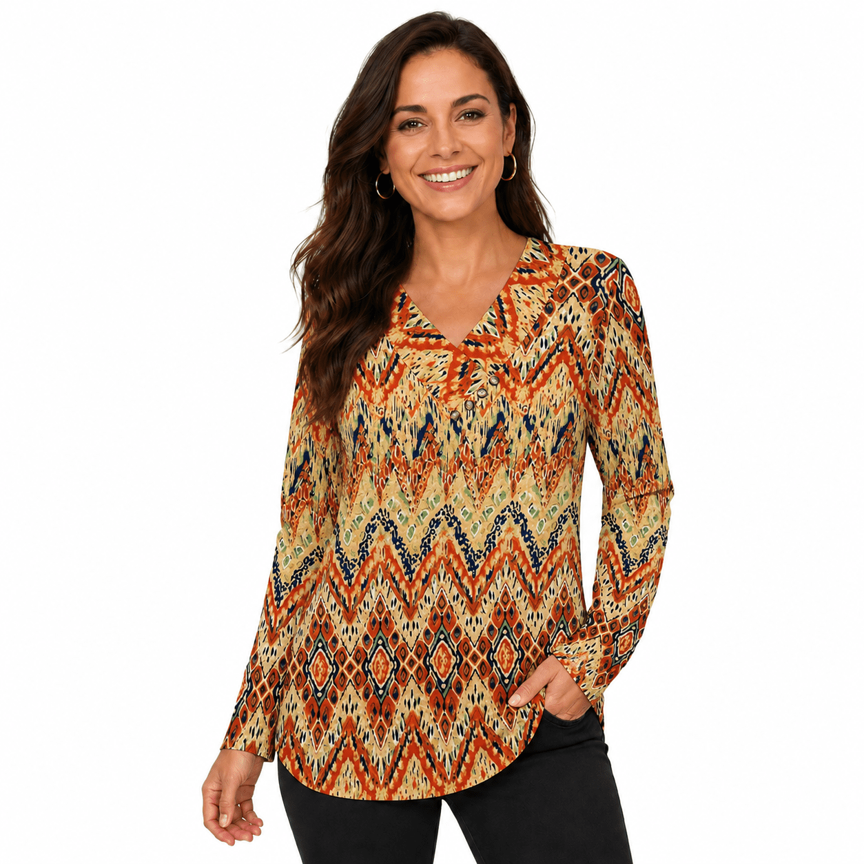 Women's Floral Print V Neck Long Sleeve Casual Blouse - Walmart.com