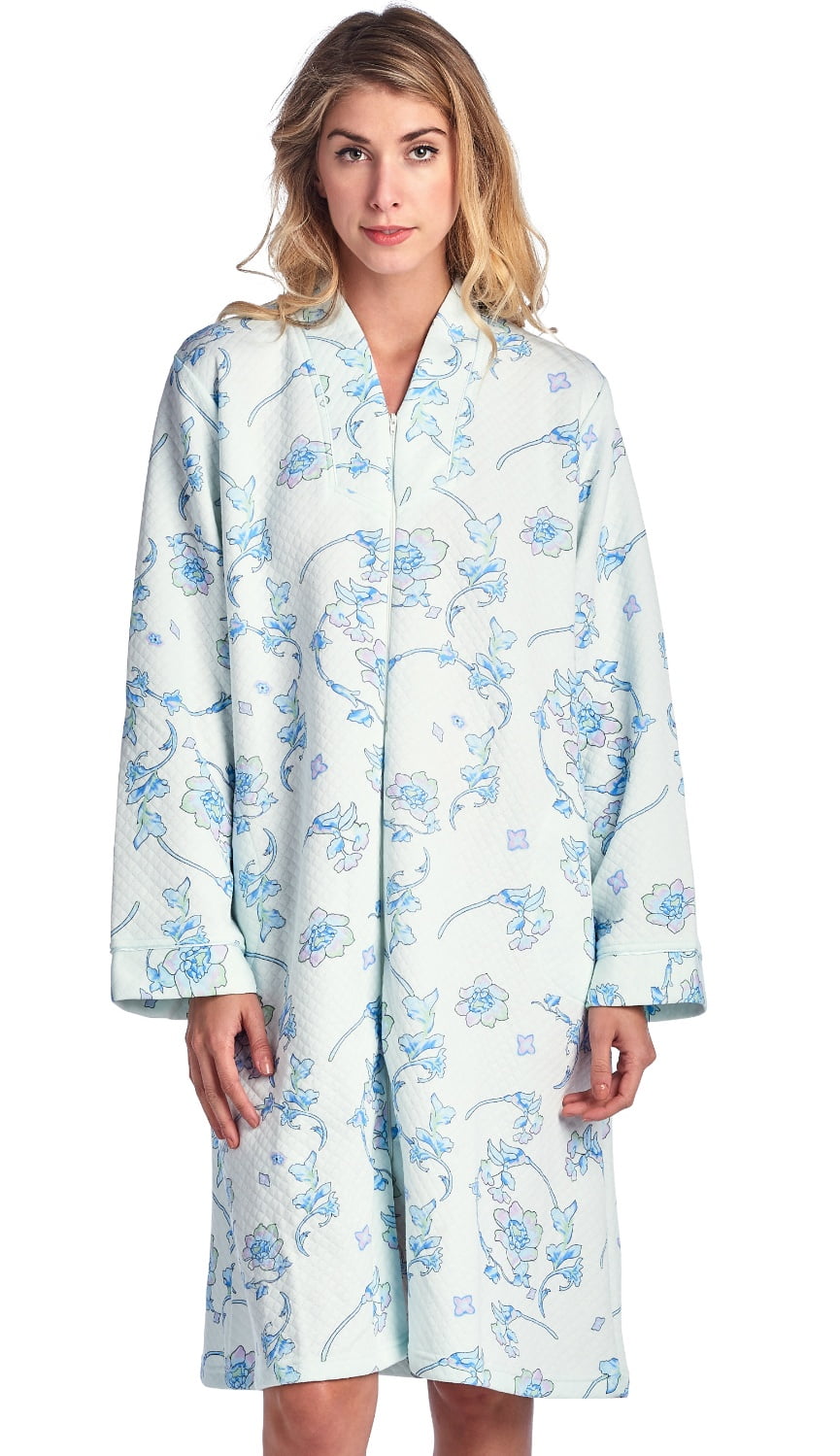 Women's Floral Print Zipper Front Quilted Robe - Walmart.com