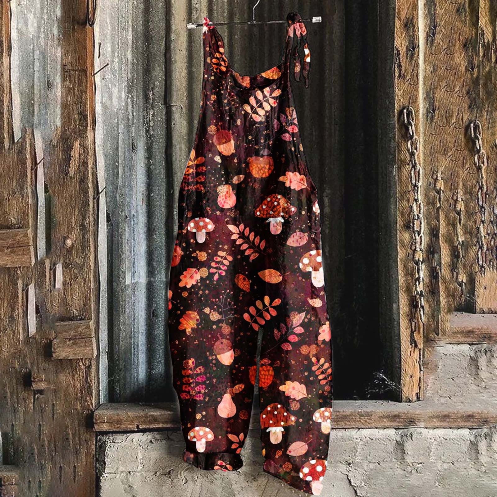 Women's Floral Printed Long Overalls 2024 Summer Sleeveless Backless ...