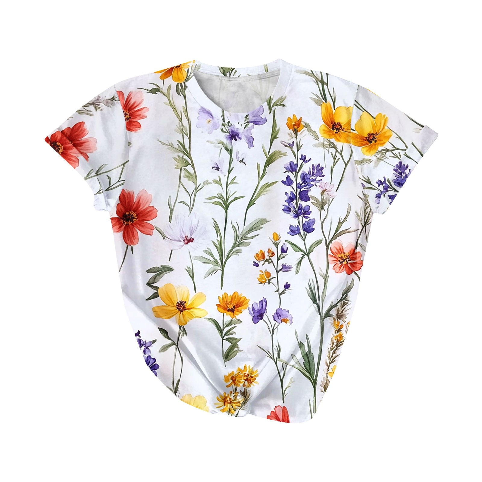Women's Floral Printed Short Sleeve Funny Tops Graphic Colored Print ...