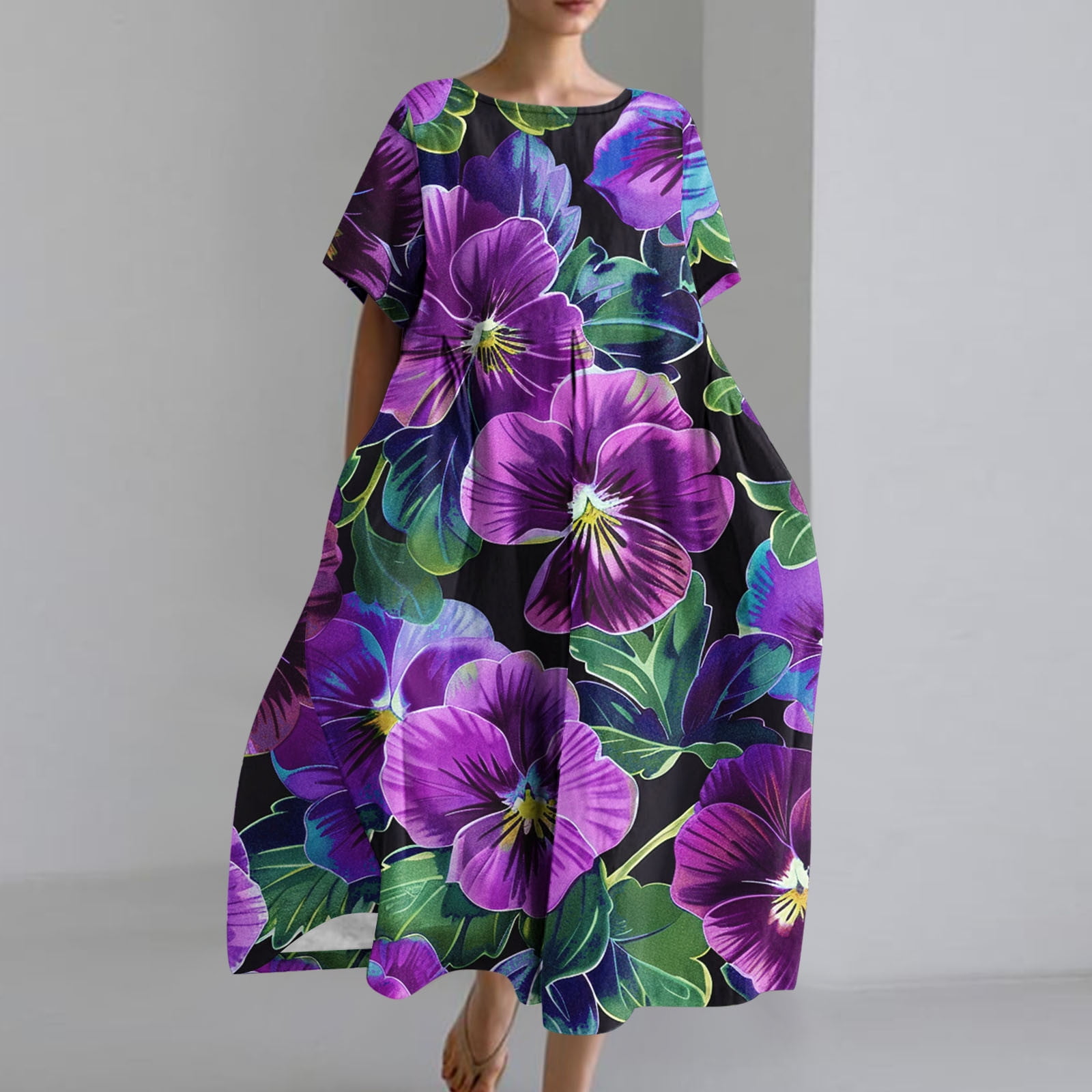 DailyTrove Women's Floral Puff Ball Gown, Short Sleeve, Garden Party & Wedding Guest Outfit ...