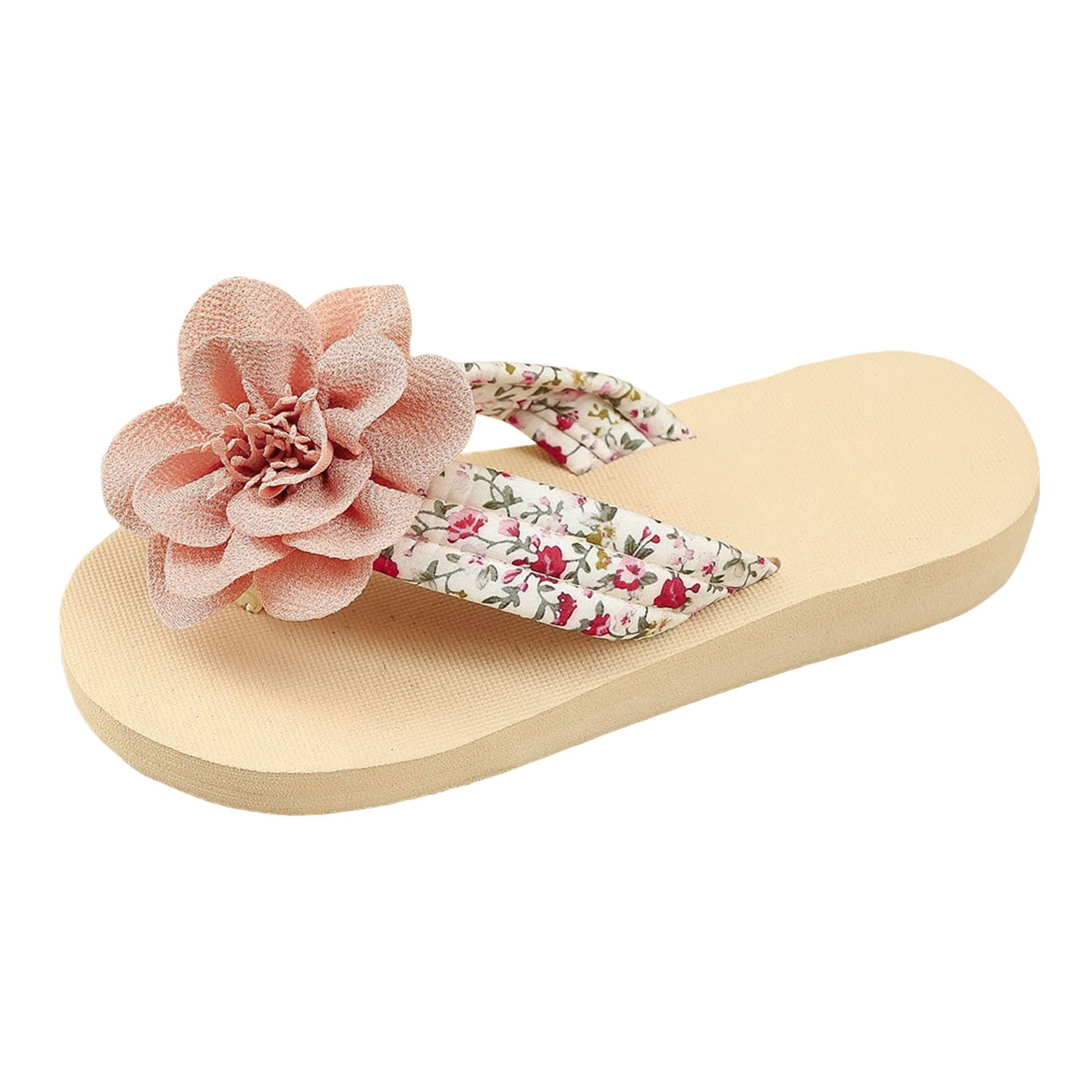 Women's Flower Appliques Flip Flops Boho Open Toe On Flat Sandals Beach ...