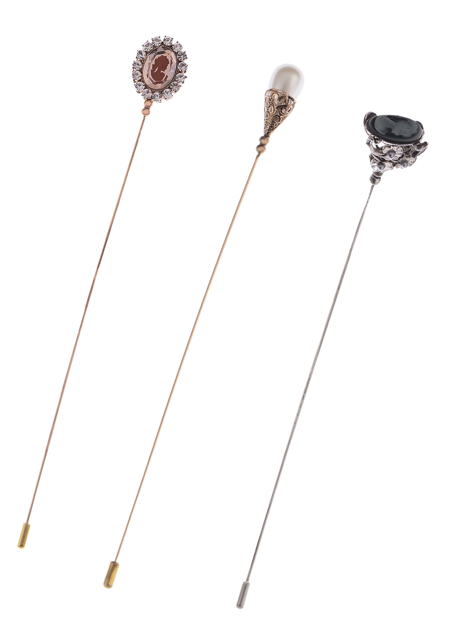 Women's Flower Hat Pin Amber Crystal Rhinestone Zircon Golden Lapel ...