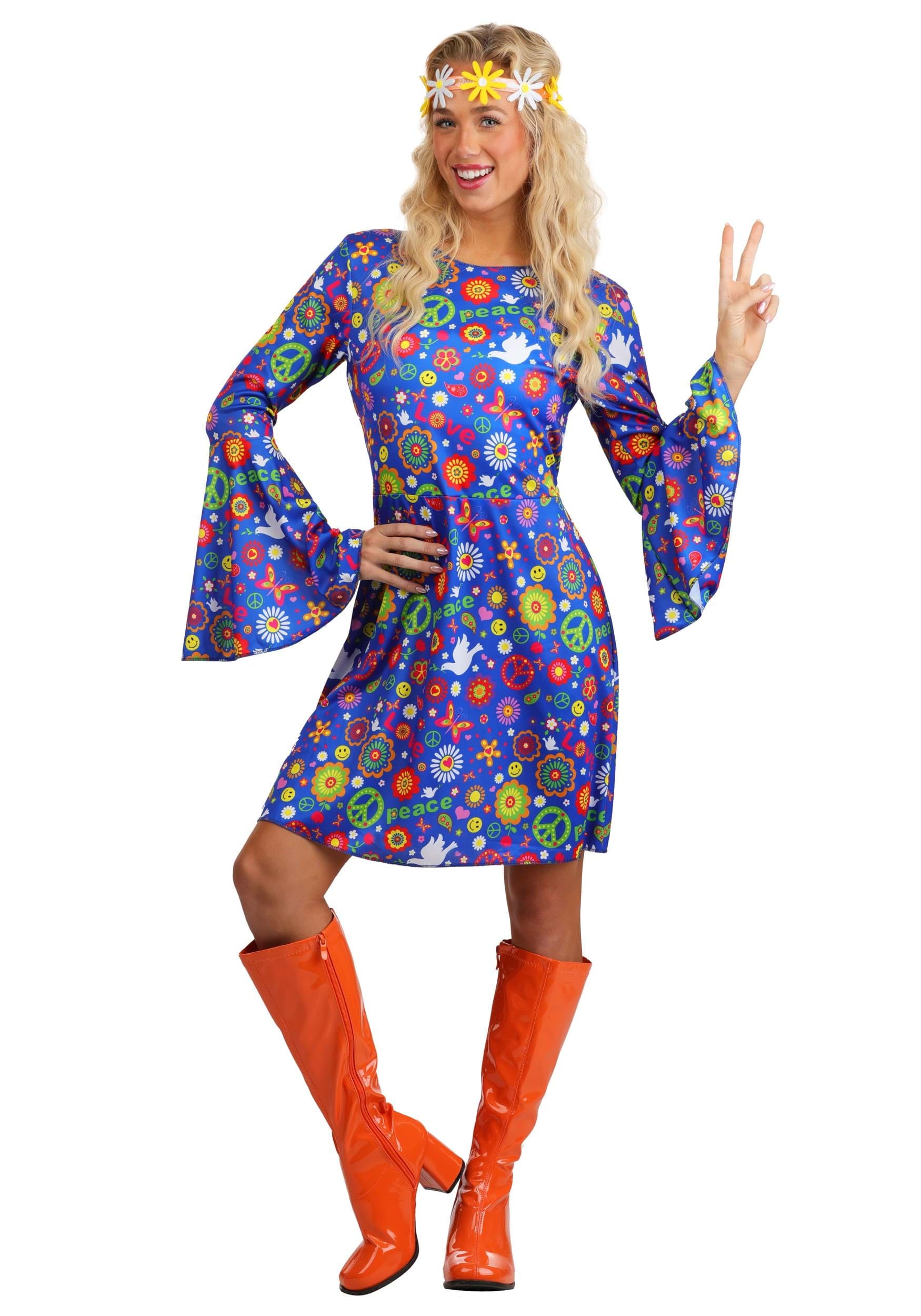 Women's Flower Power Hippie Costume Dress - Walmart.com