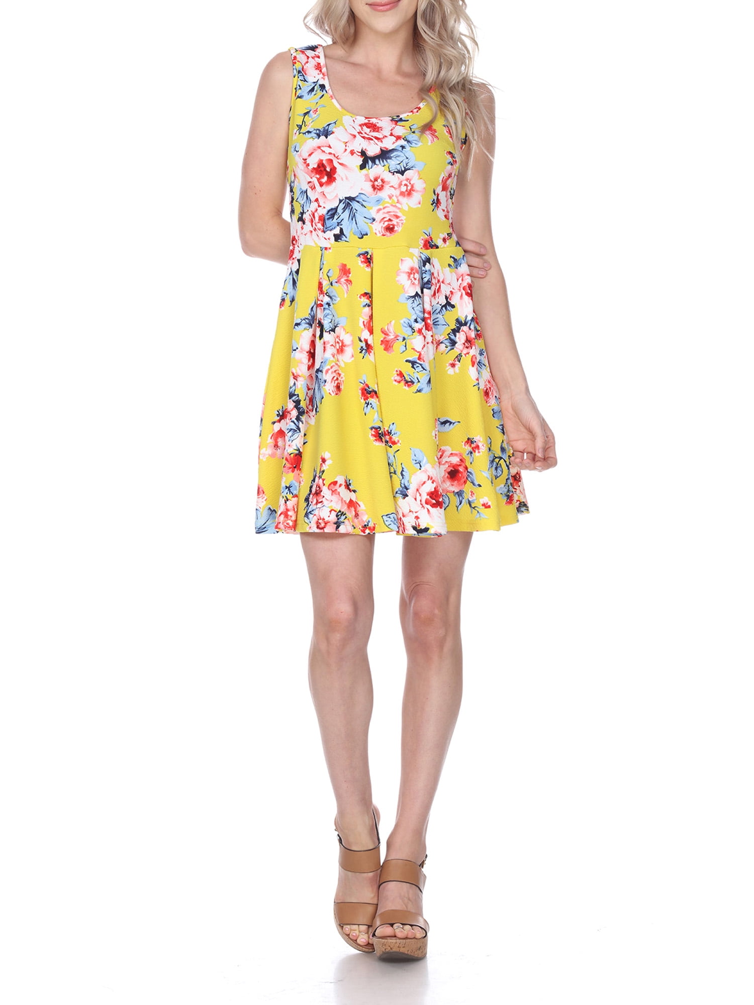 Women's Flower Print Fit and Flare Dress - Walmart.com