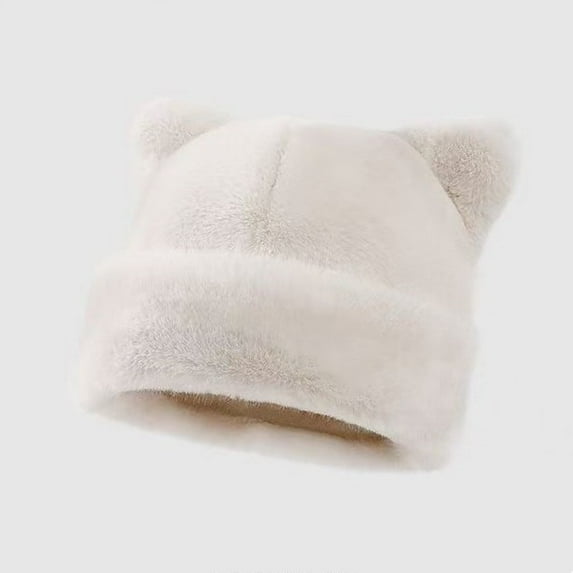 Women's Fluffy Leopard Print Beanie Cap Winter Warm Faux Fur Cat Ears ...