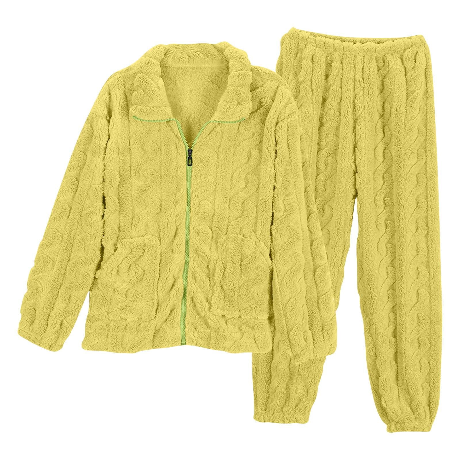 Women's Fluffy Pajamas Set Casual Soft Comfy Fleece Pajamas Tops and ...