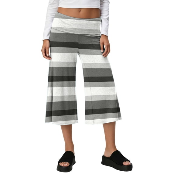 Women's Fold Over Capri Pants Y2K Low Rise Wide Leg Flowy Gaucho Pants ...
