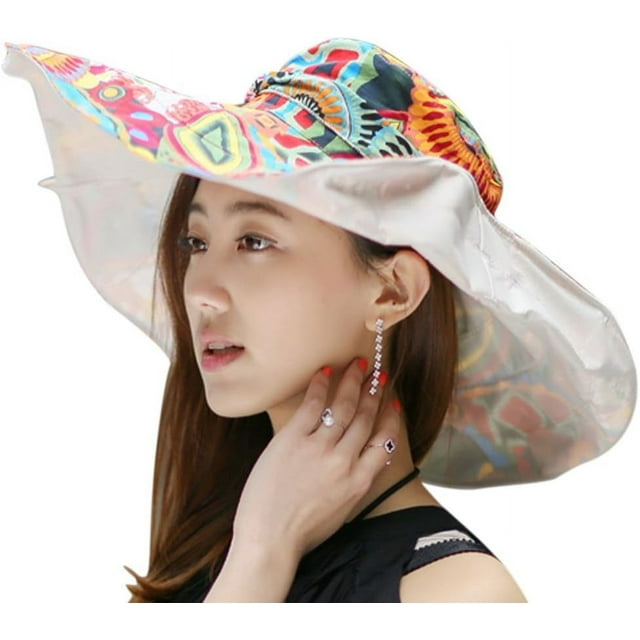 Womens Foldable Floppy Reversible Travel Beach Sun Visor Hat Wide Brim