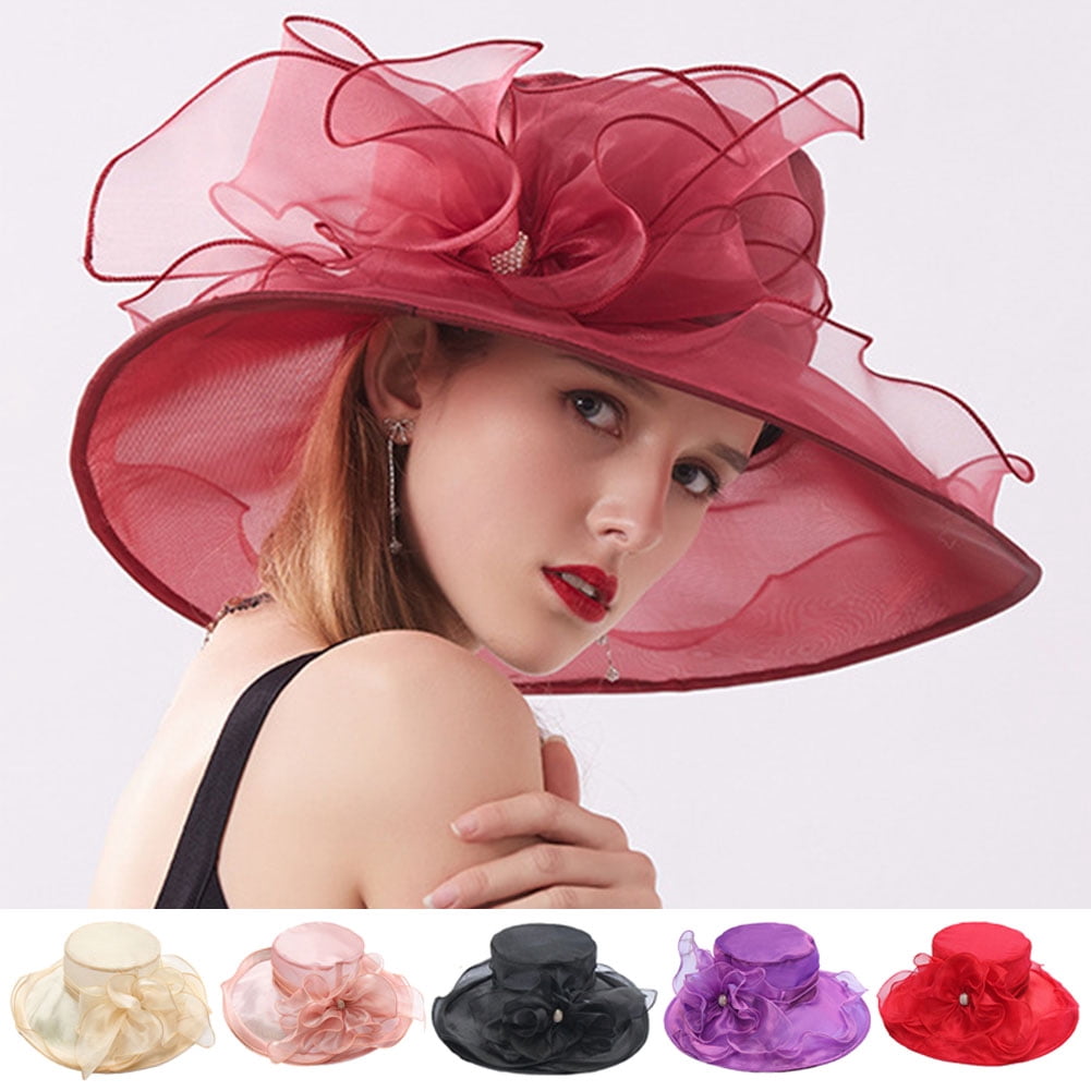 Women's Foldable Wide Brim Organza Church Fascinator Bridal Tea Party ...